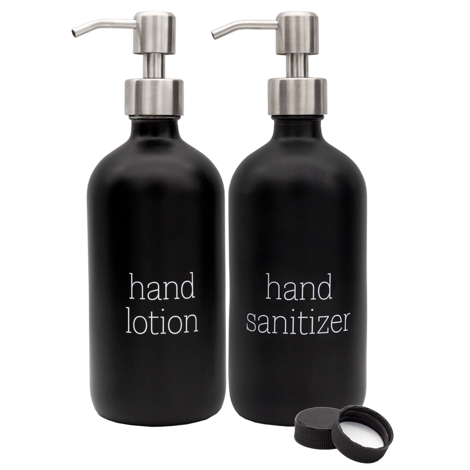 Darware Black Lotion / Sanitizer Pump Bottles (Set of 2, Black); Glass ...