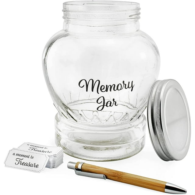 Darware Clear Glass Memory Jar, Family Keepsake Gift with 200 Write-On ...