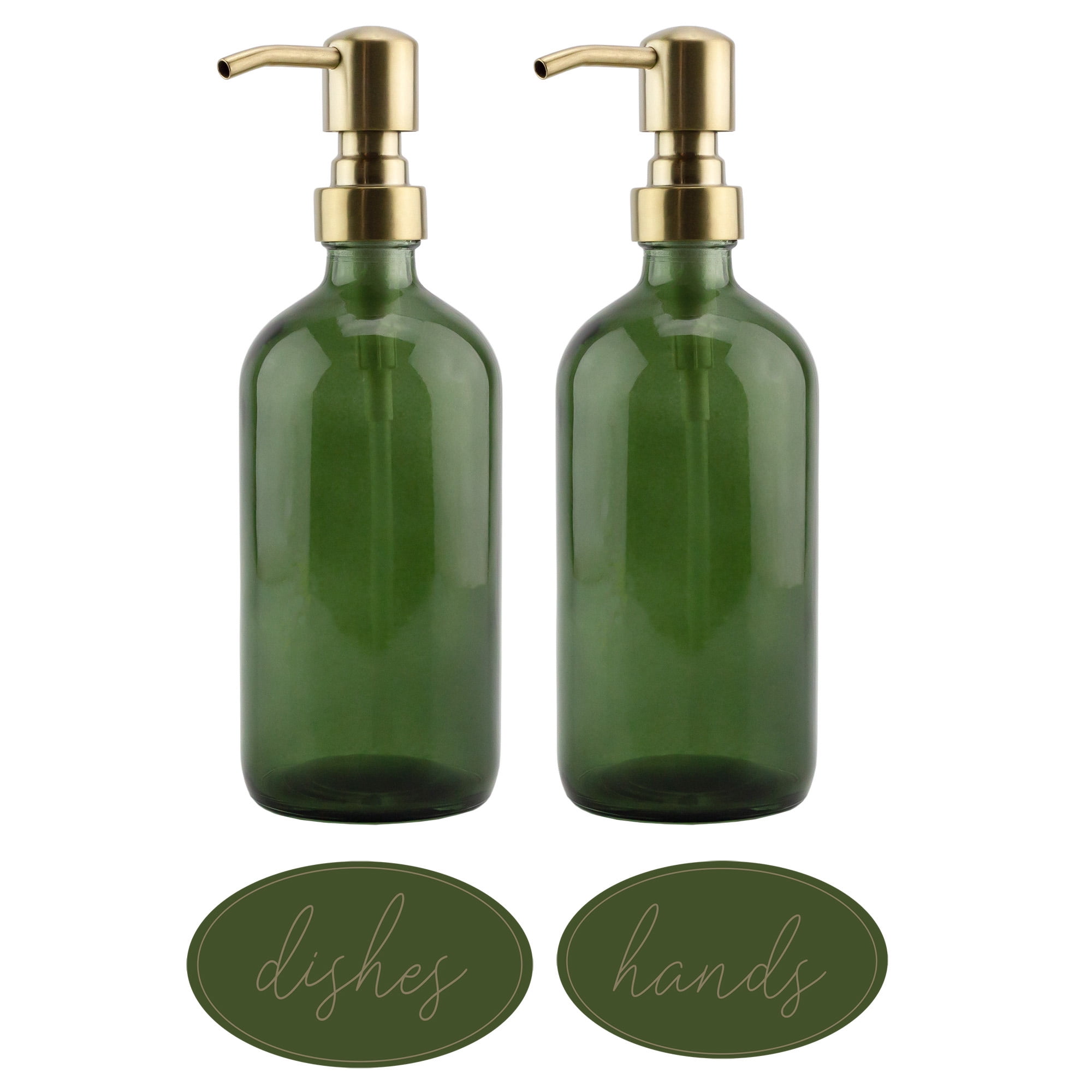 Darware Green Glass Soap Dispensers, Decorative Pump Bottles, Gold ...
