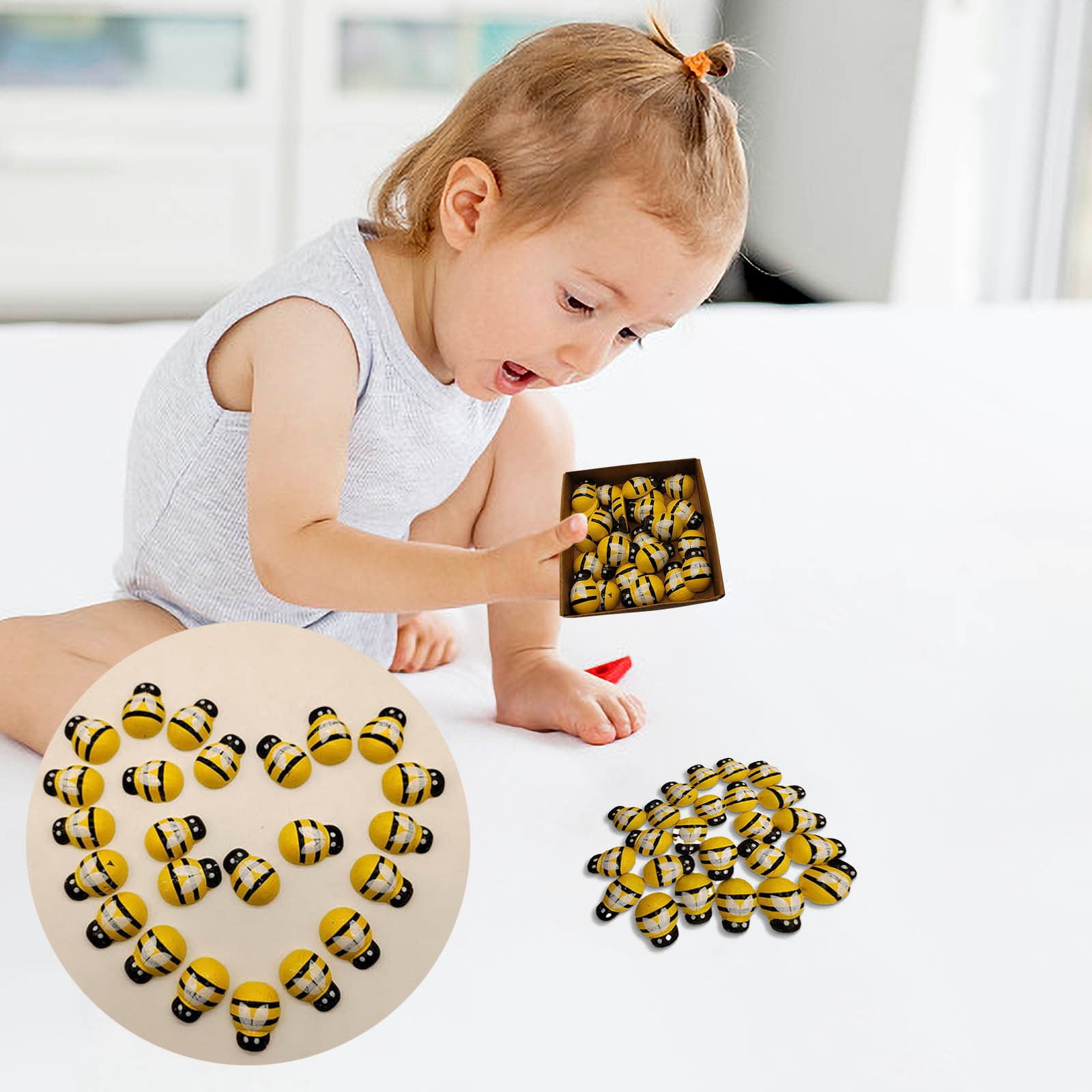 Darzheoy 100Pcs Tiny Wooden Bees, Embellishment Wooden Bees Craft ...