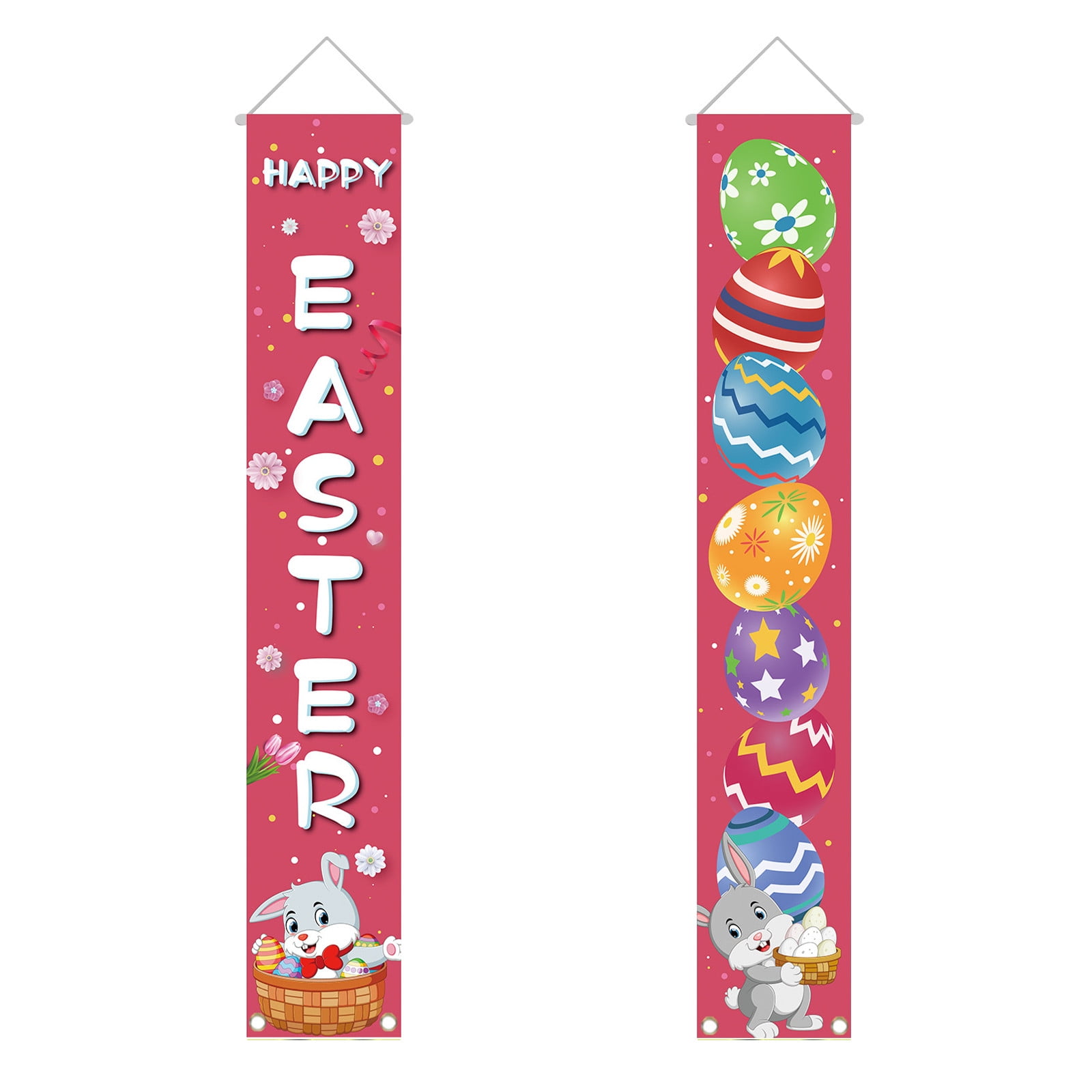 Darzheoy 2 Pieces Happy Easter Porch Sign Easter Hanging Wall Banners ...