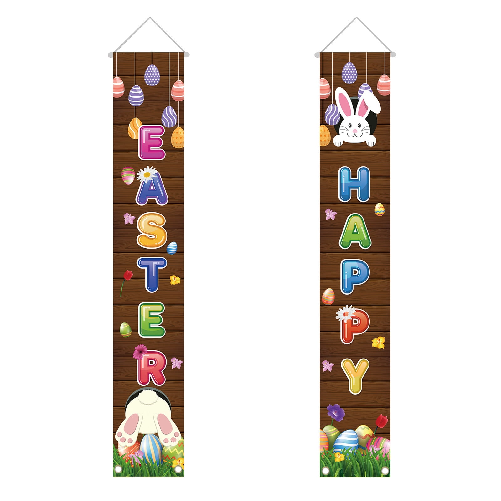 Darzheoy 2 Pieces Happy Easter Porch Sign Easter Hanging Wall Banners ...