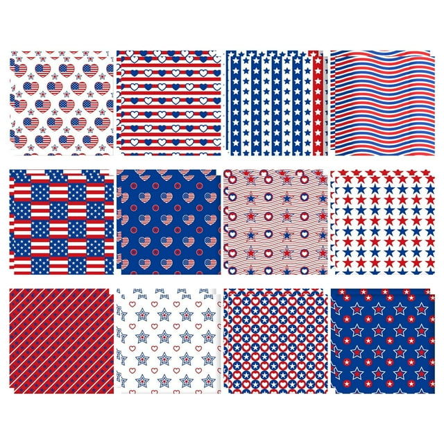 Darzheoy 24 Pcs Patriotic Fabric Squares Memorial Day Quilting Fabric ...