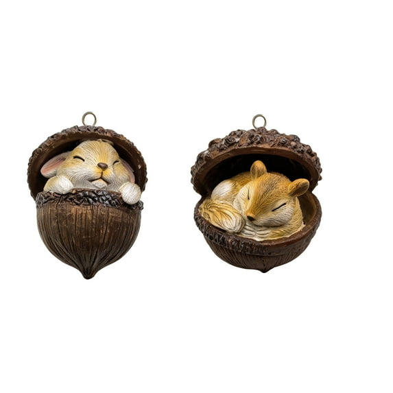 Darzheoy 2PC Resin Animals Christmas Ornaments Forest Theme Hazelnut ...