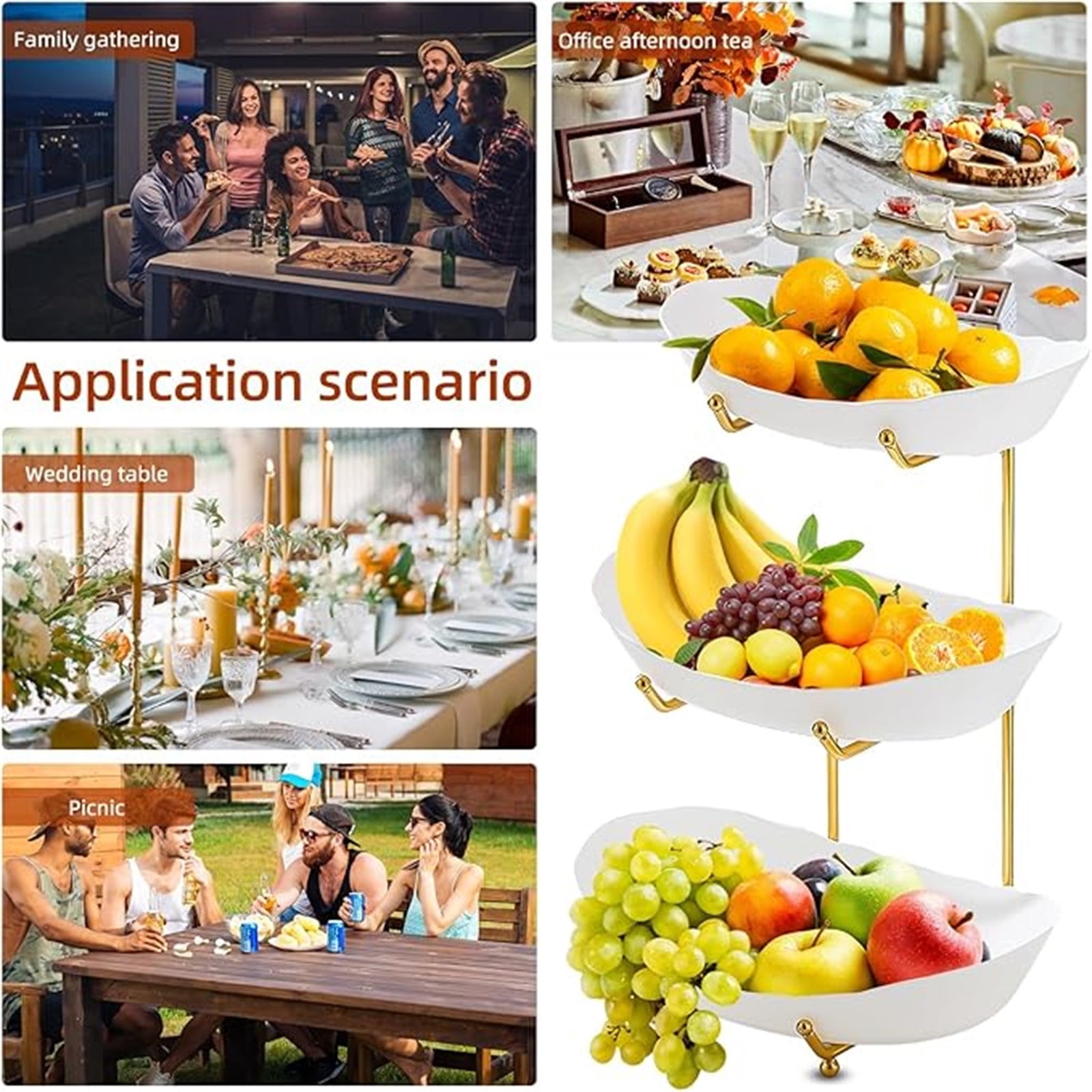 Darzheoy 3 Tier Acrylic Fruit Basket with Serving Bowls & Metal Stand, Tiered Kitchen Counter ...