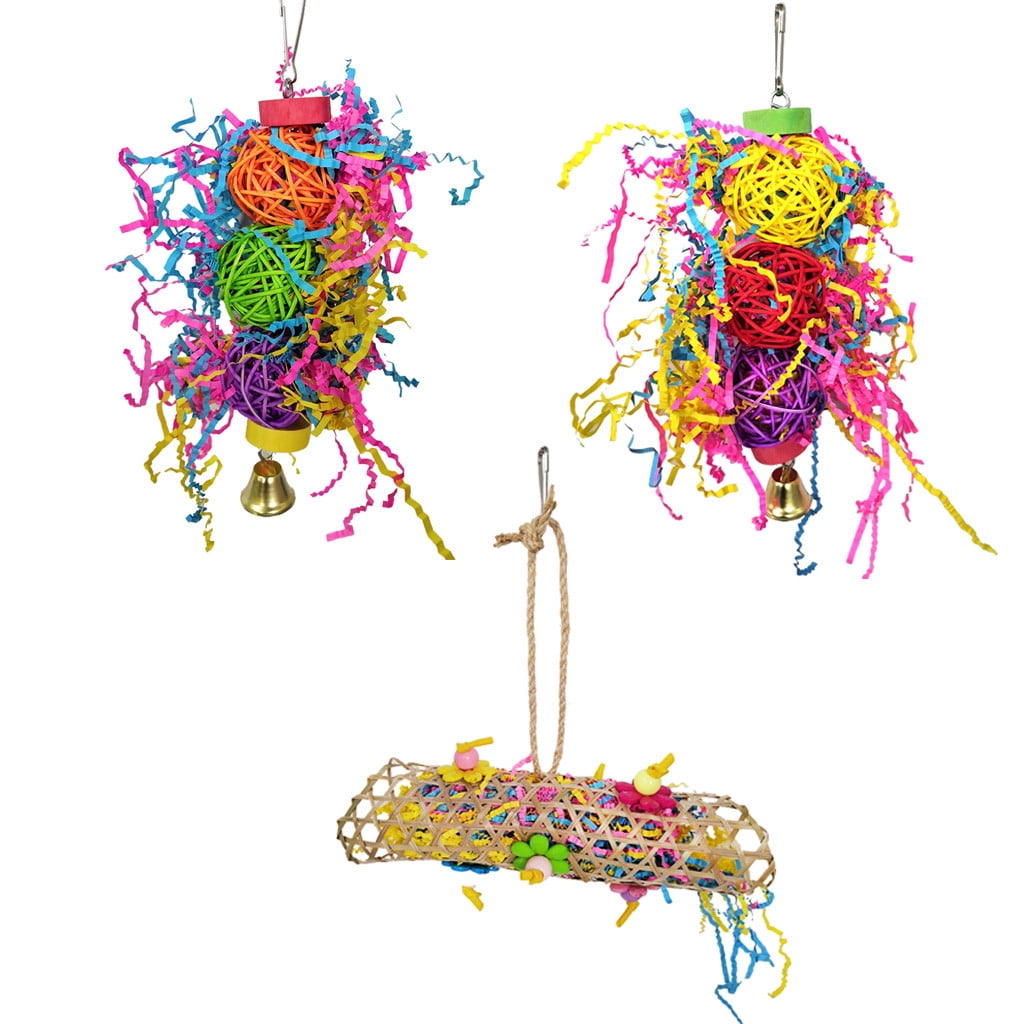 Darzheoy 3Pcs Bird Conure Toys, Bird Parrot Foraging Shredder Hanging ...