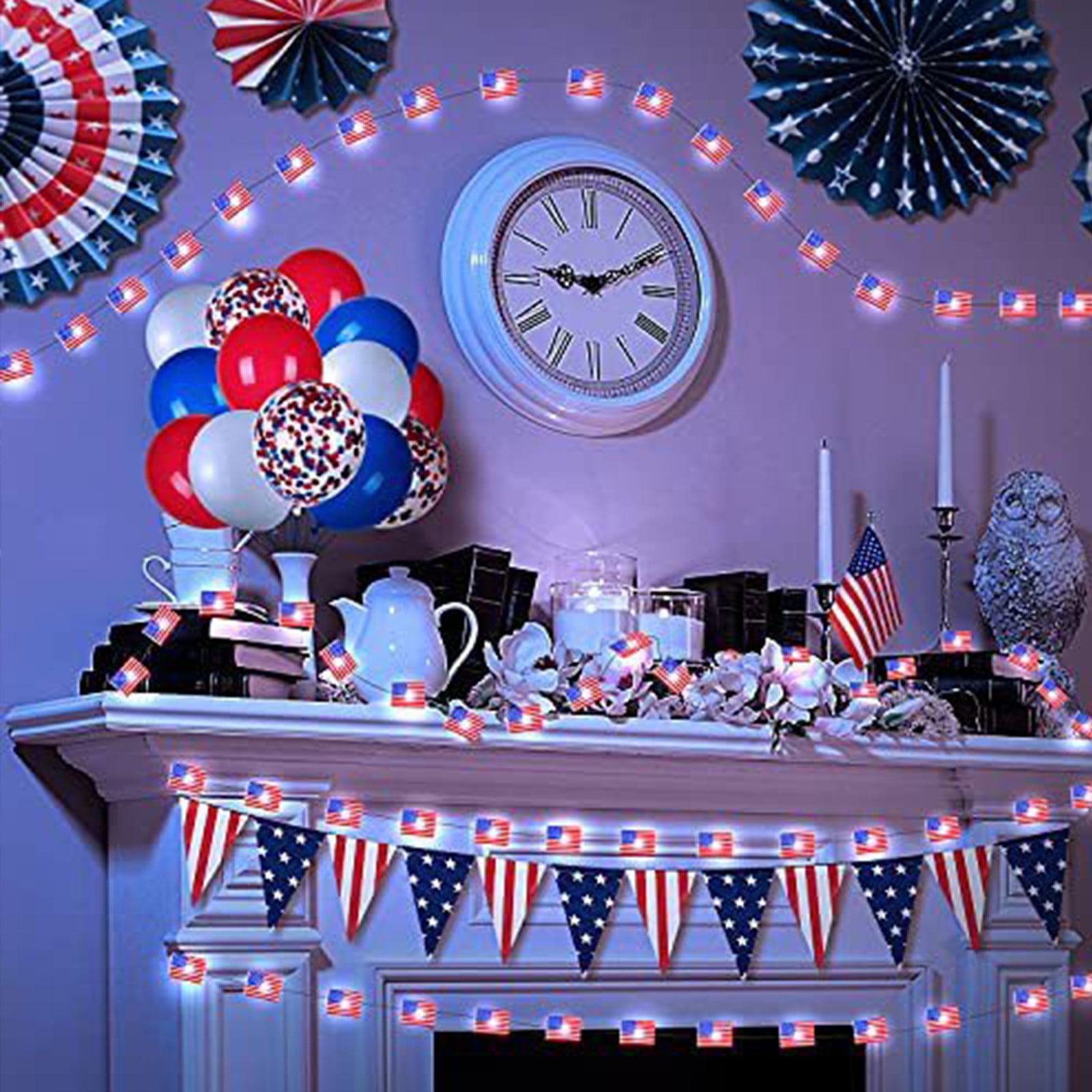Darzheoy 4th of July Flag String Lights, 16.4FT 50 LED Red White Blue ...