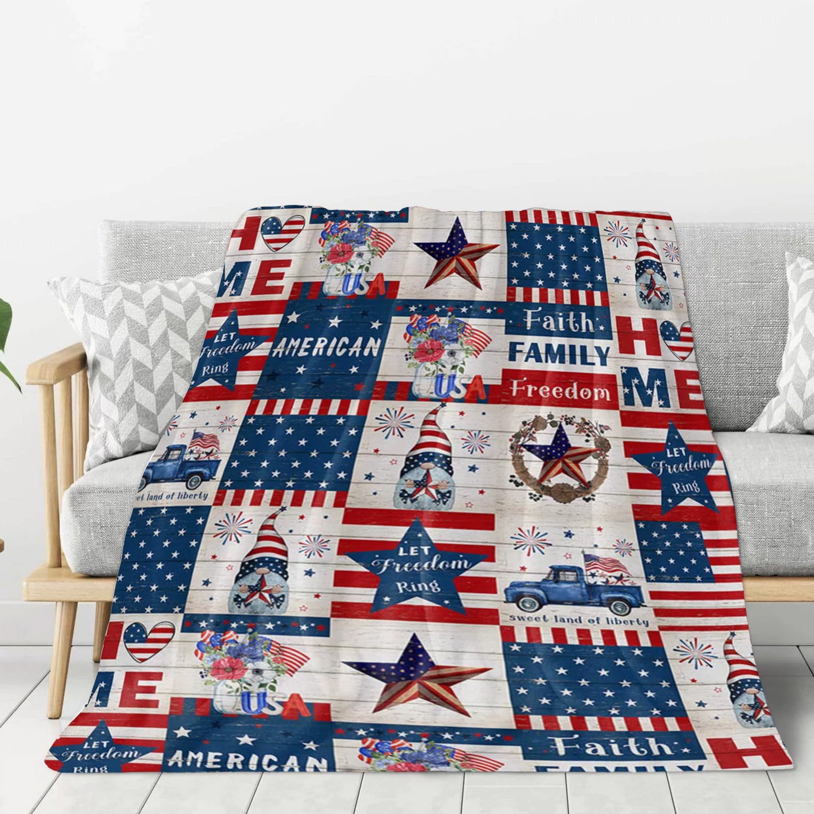 Darzheoy 4th of July Throw Blanket, American Flag Blue and Red Stars ...