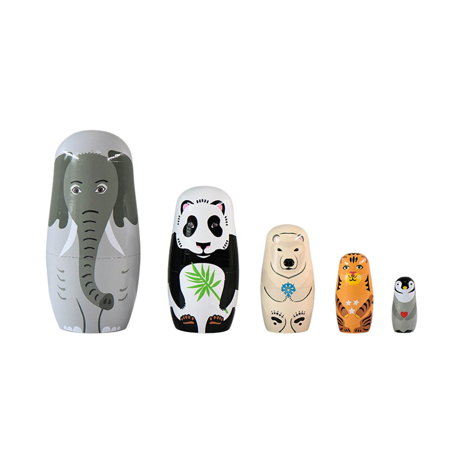 Darzheoy 5pcs Handmade Wooden Animal Nesting Dolls, Elephant & Panda ...