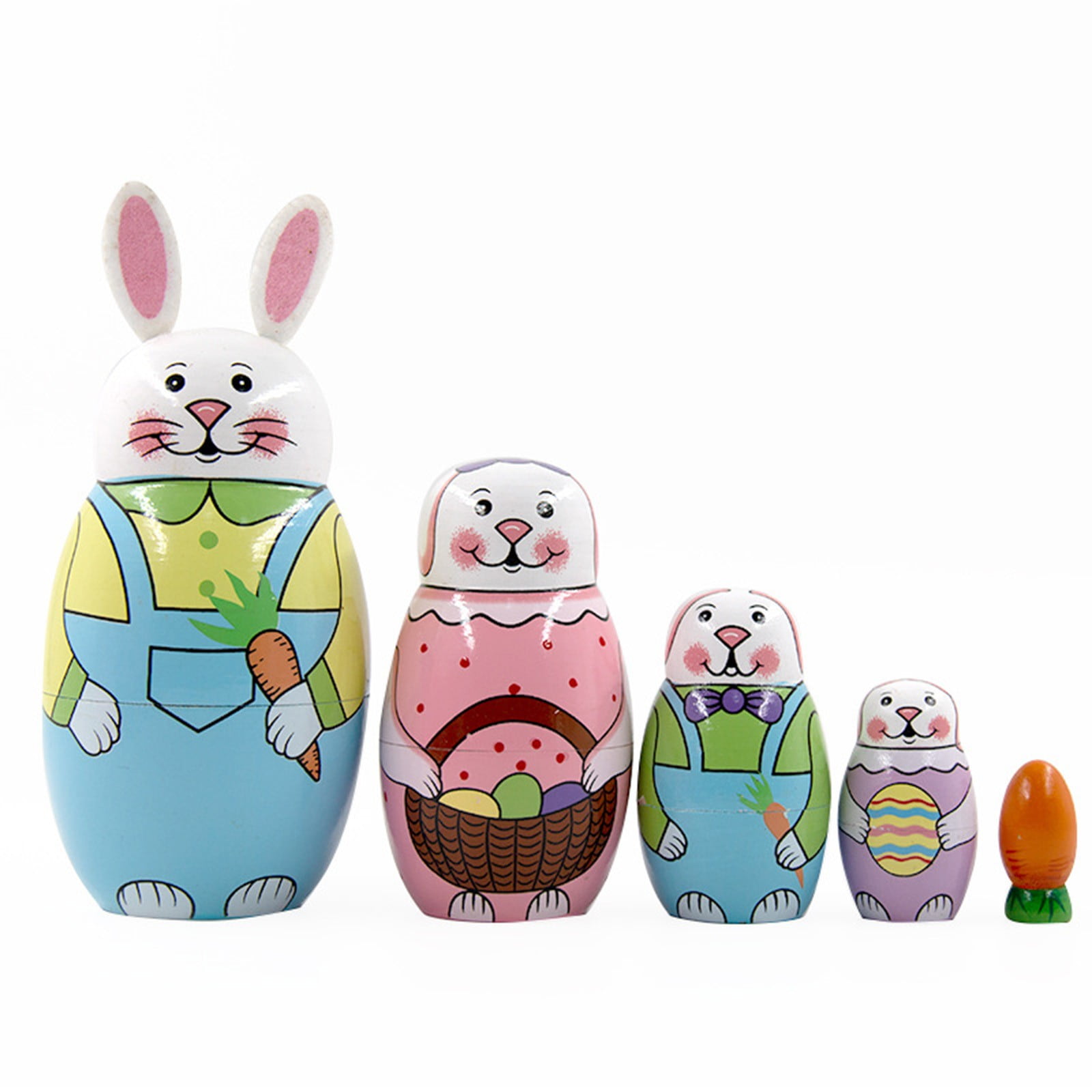 Darzheoy 5pcs Handmade Wooden Animal Nesting Dolls, Rabbit & Carrot ...