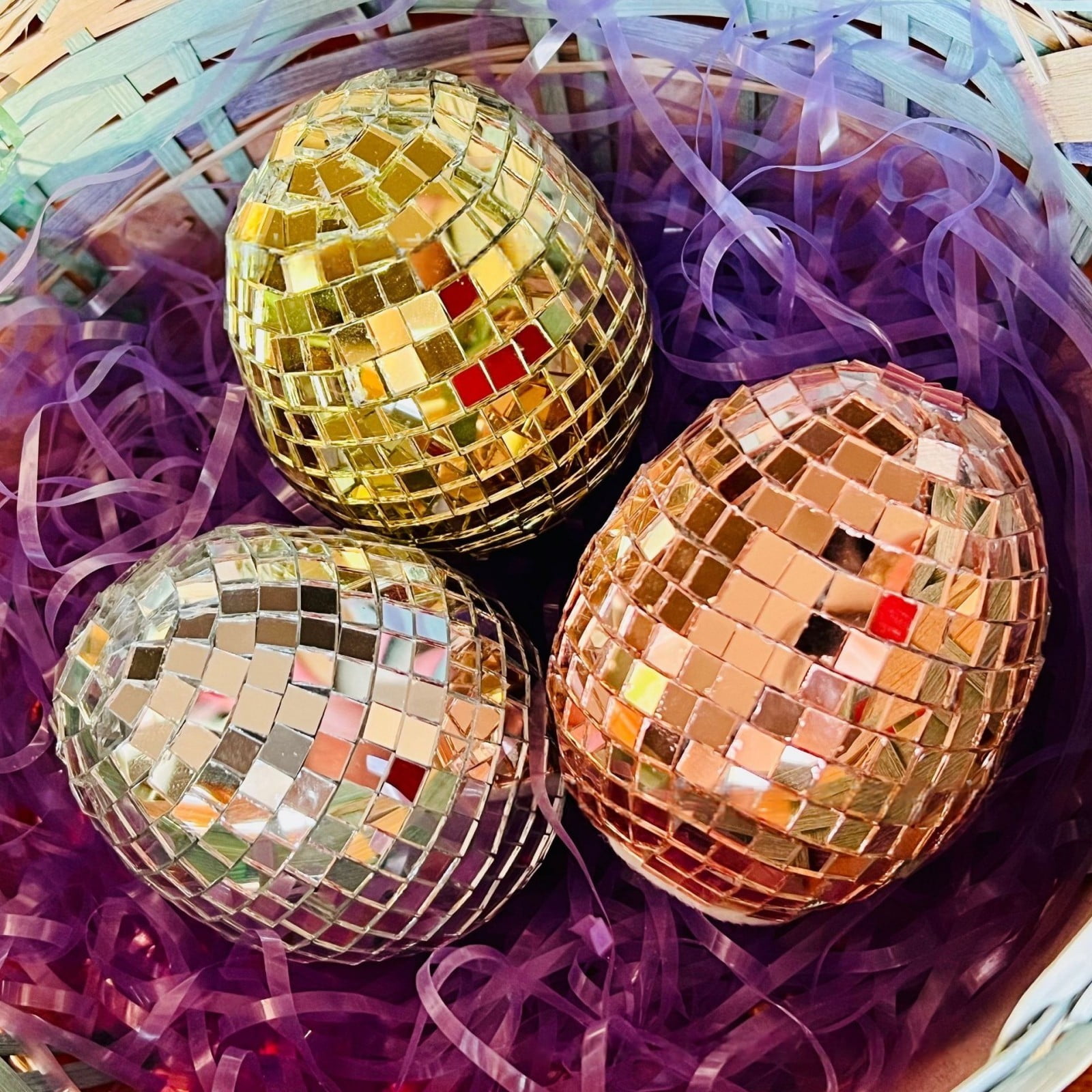 Darzheoy 6 Pcs Color Disco Ball Easter Ornaments Easter Bunny Tree ...