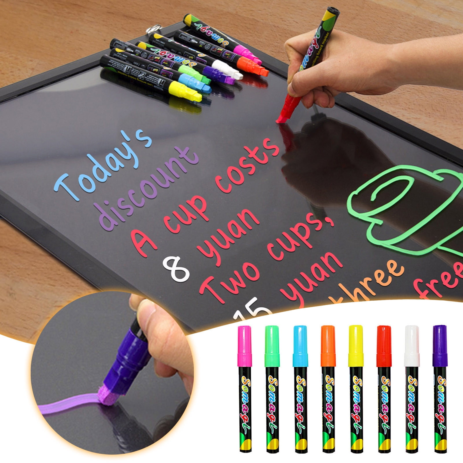 Darzheoy 8 Pcs Chalk Marker Pen 7mm Dry Erase Markers Fluorescent ...