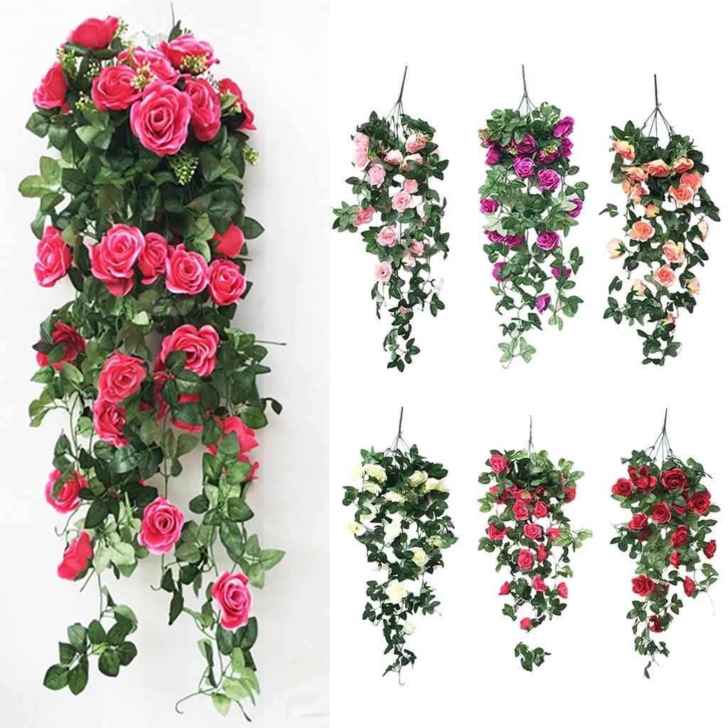 Darzheoy Artificial Hanging Flowers for Outdoor, Rose Fake Hanging ...
