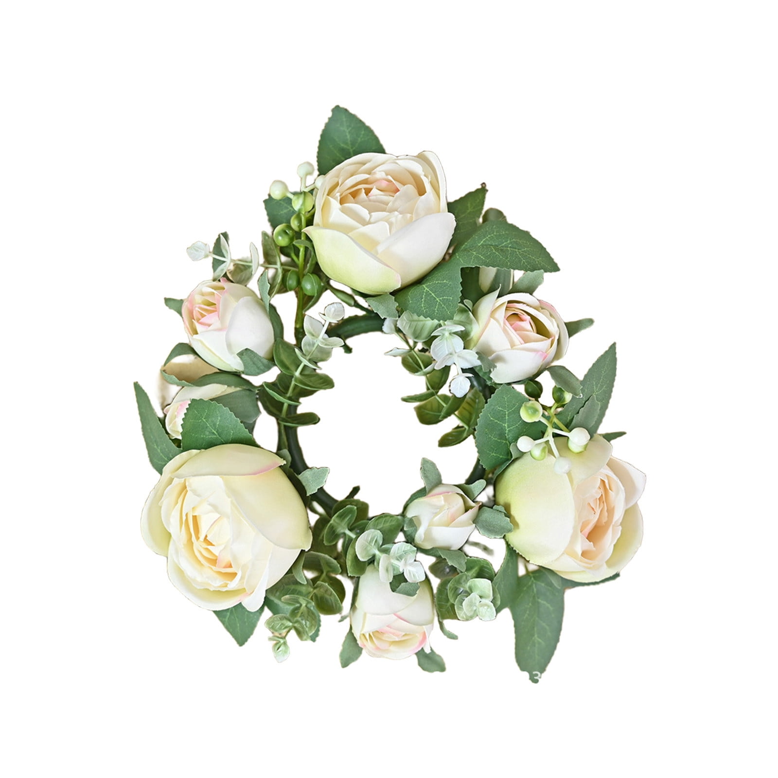 Darzheoy Artificial Rose Candle Rings Flowers Wreaths with Green Leaves ...