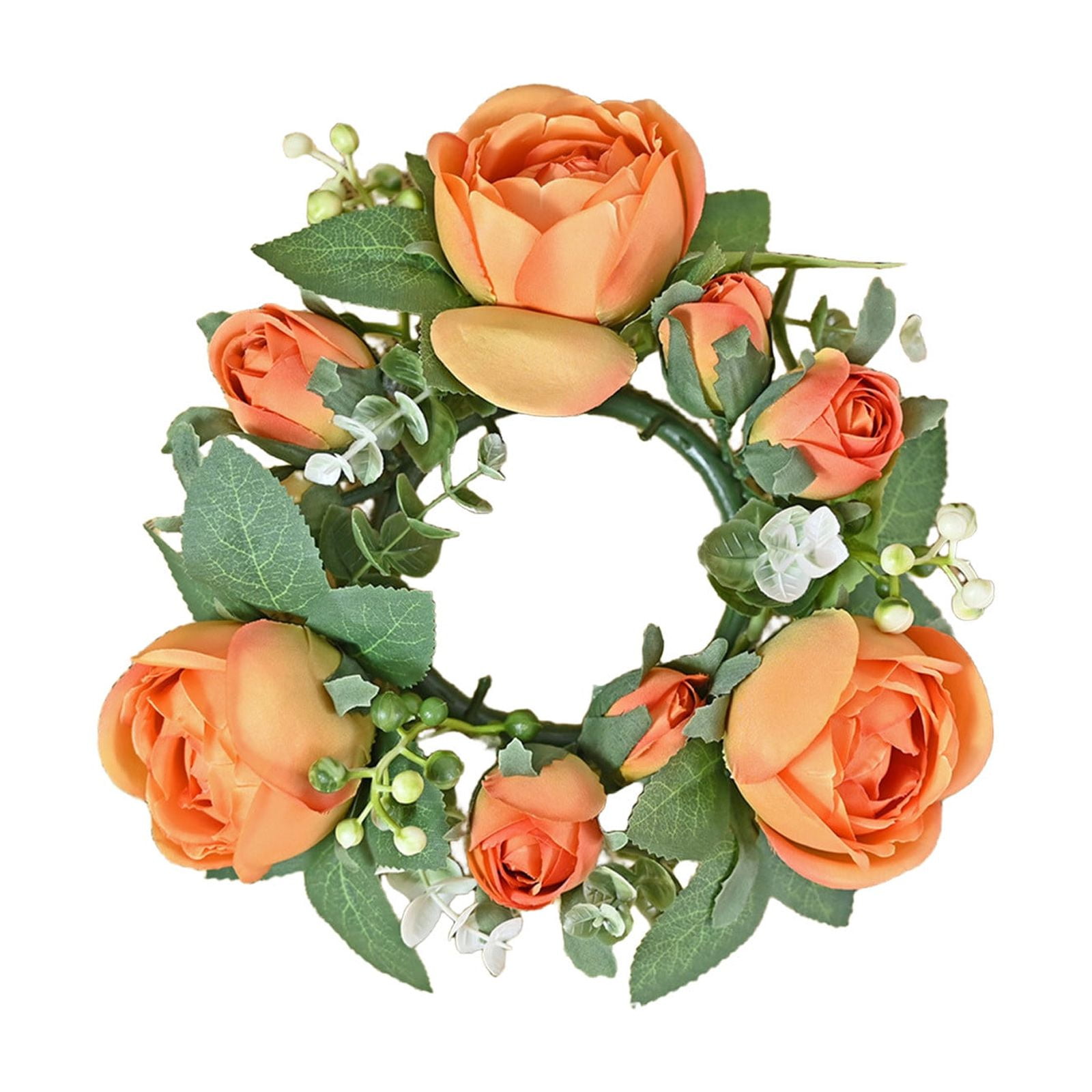 Darzheoy Artificial Rose Candle Rings Flowers Wreaths with Green Leaves ...