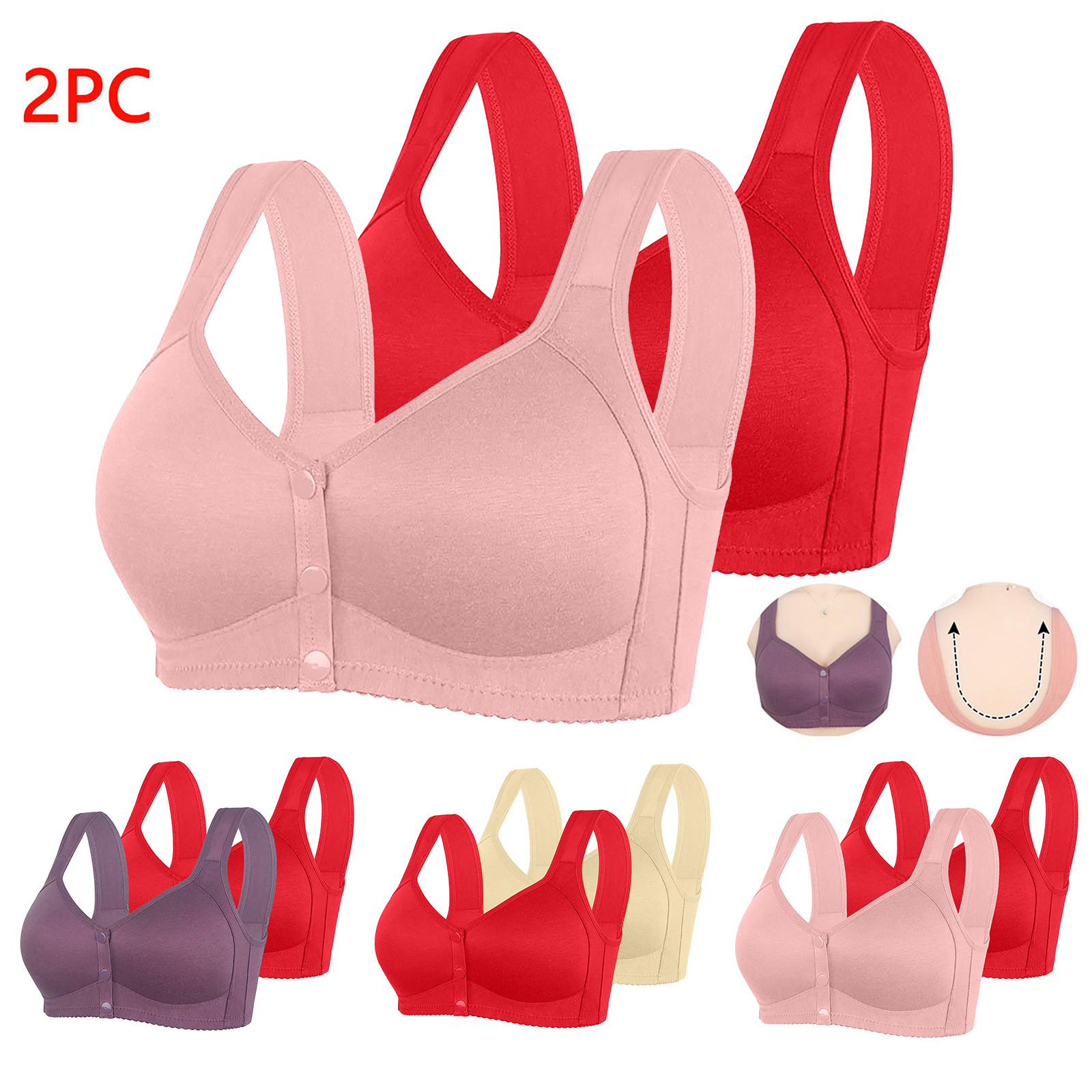 Darzheoy Bras for Women No Underwire 2-Pack Womens Bras Front Closure ...
