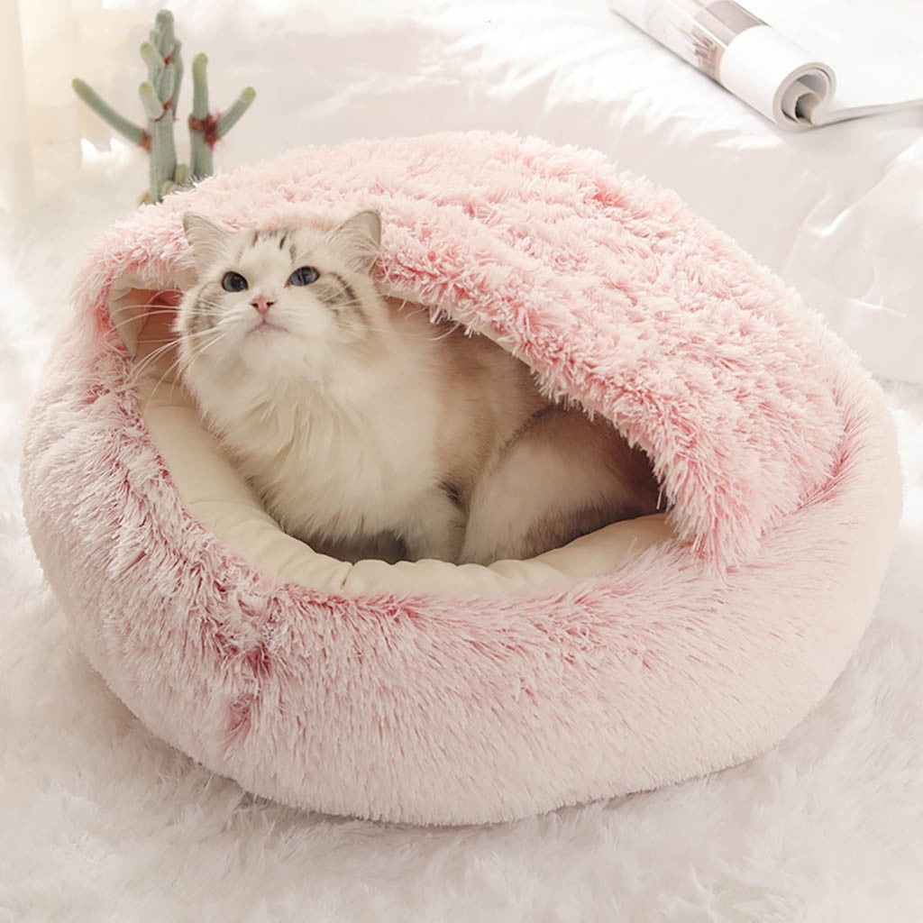 Darzheoy Cat Bed Round Plush Hooded Cat Bed Cave, for Indoor Cats or ...