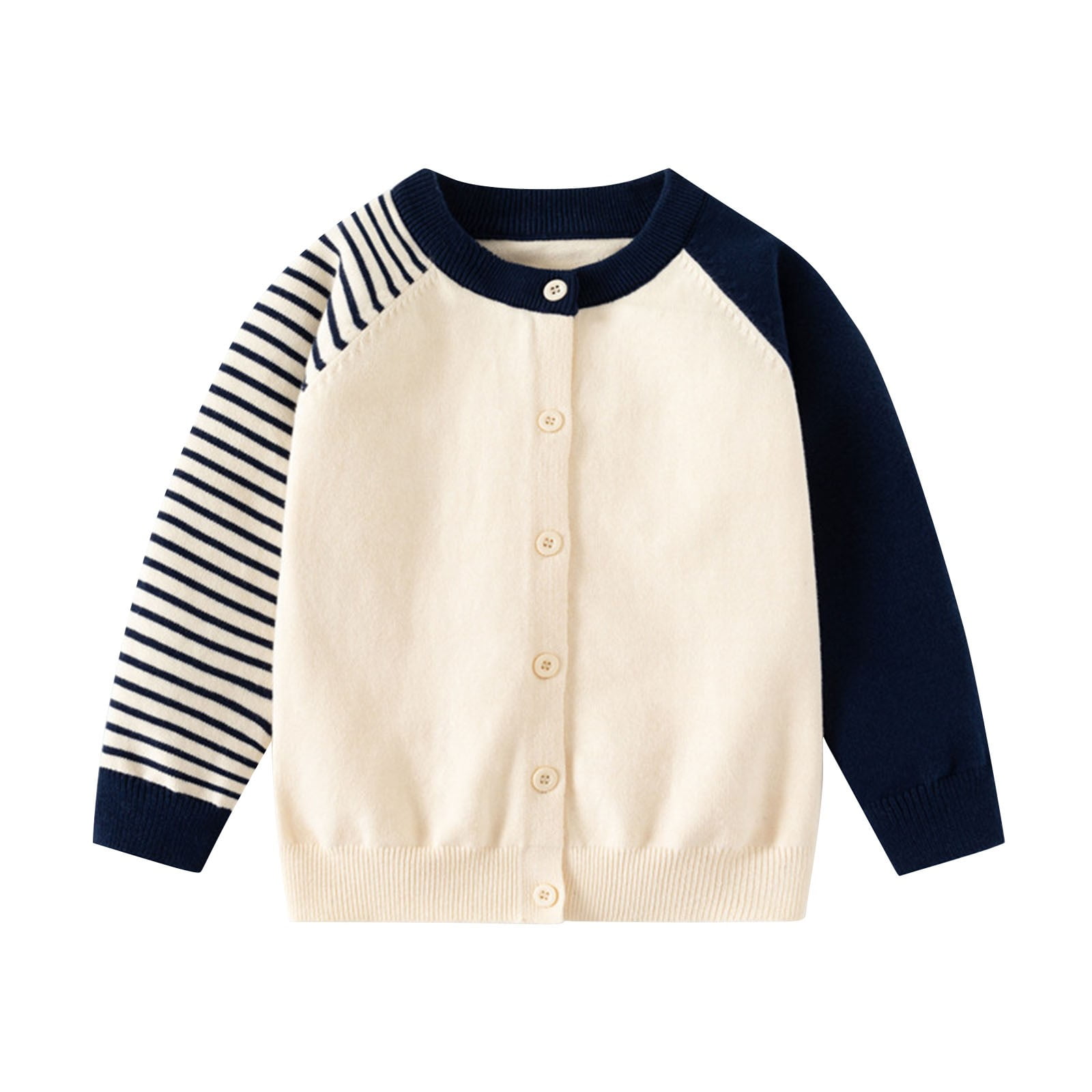 Darzheoy Children Cardigan Sweater Patchwork Color Casual Jackets Round ...