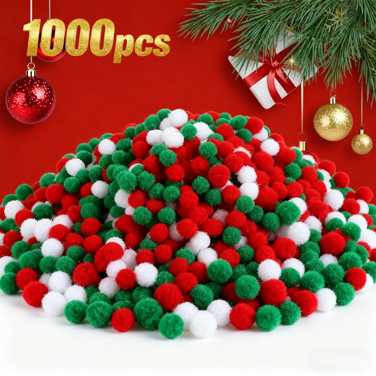 Darzheoy Christmas Pom Poms 1000 Piece Red Green White 1.5cm Soft ...