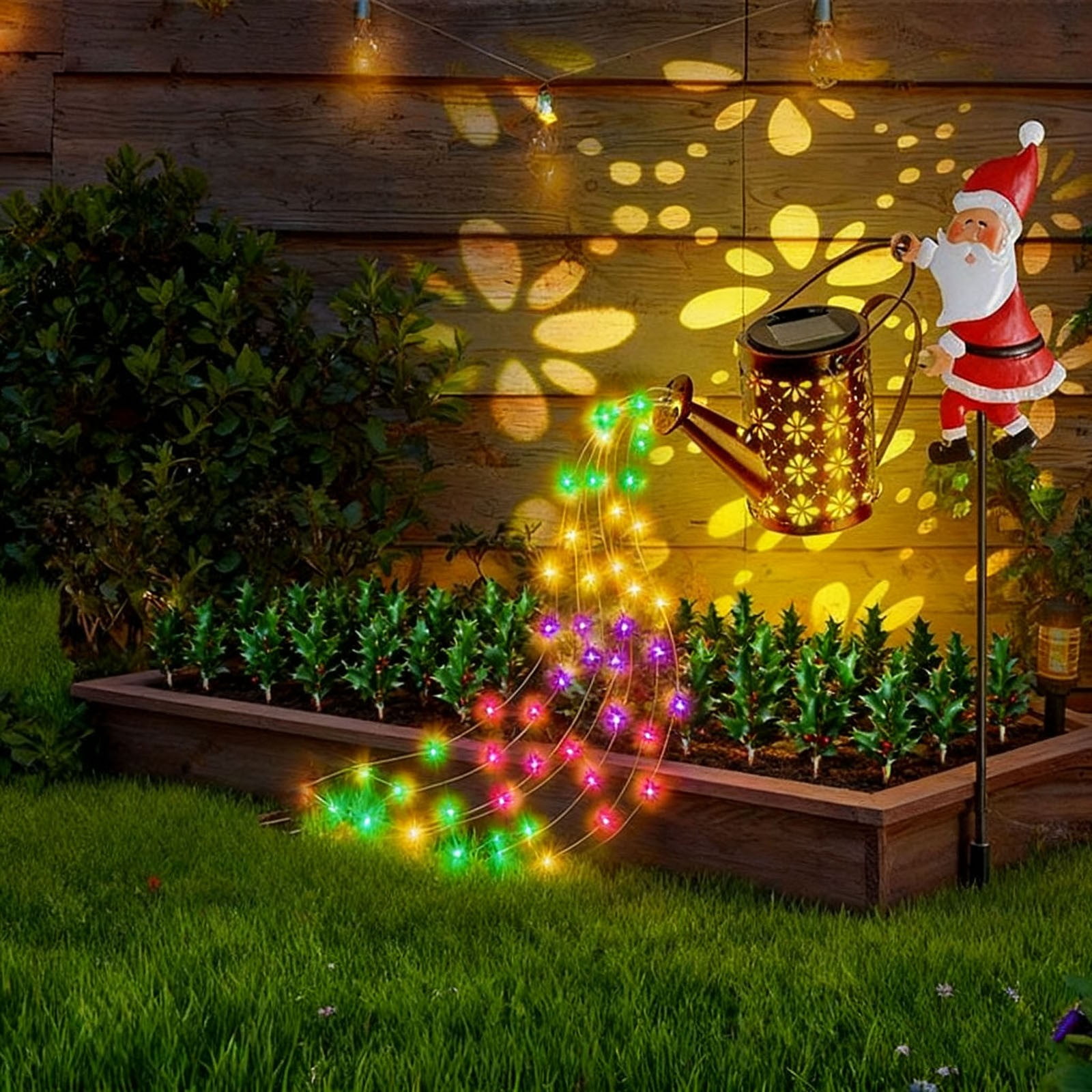 Darzheoy Christmas Santa Solar Watering Can Lights Outdoor, Metal ...