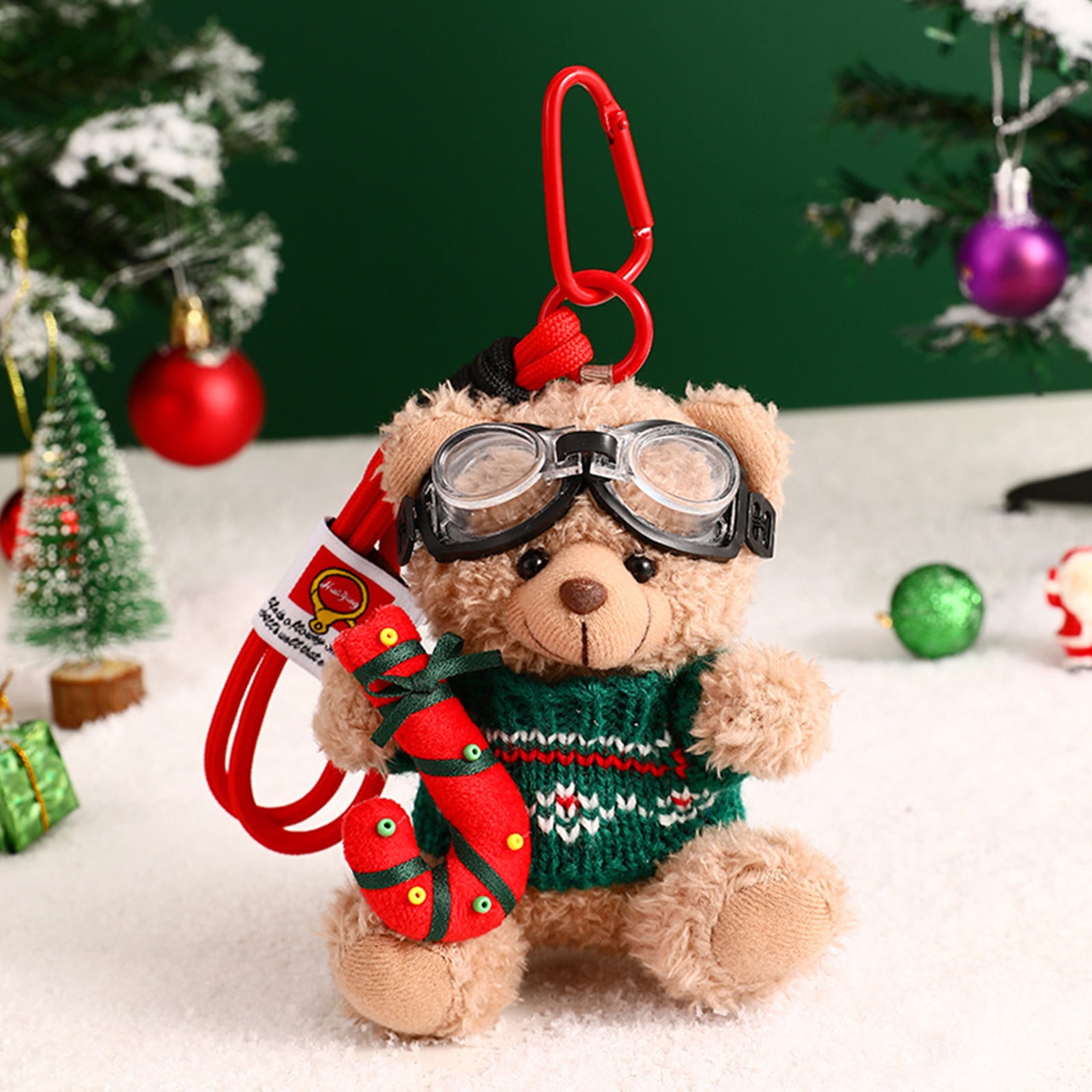Darzheoy Christmas Teddy Bear Keychain, Plush Car Key Pendant for ...