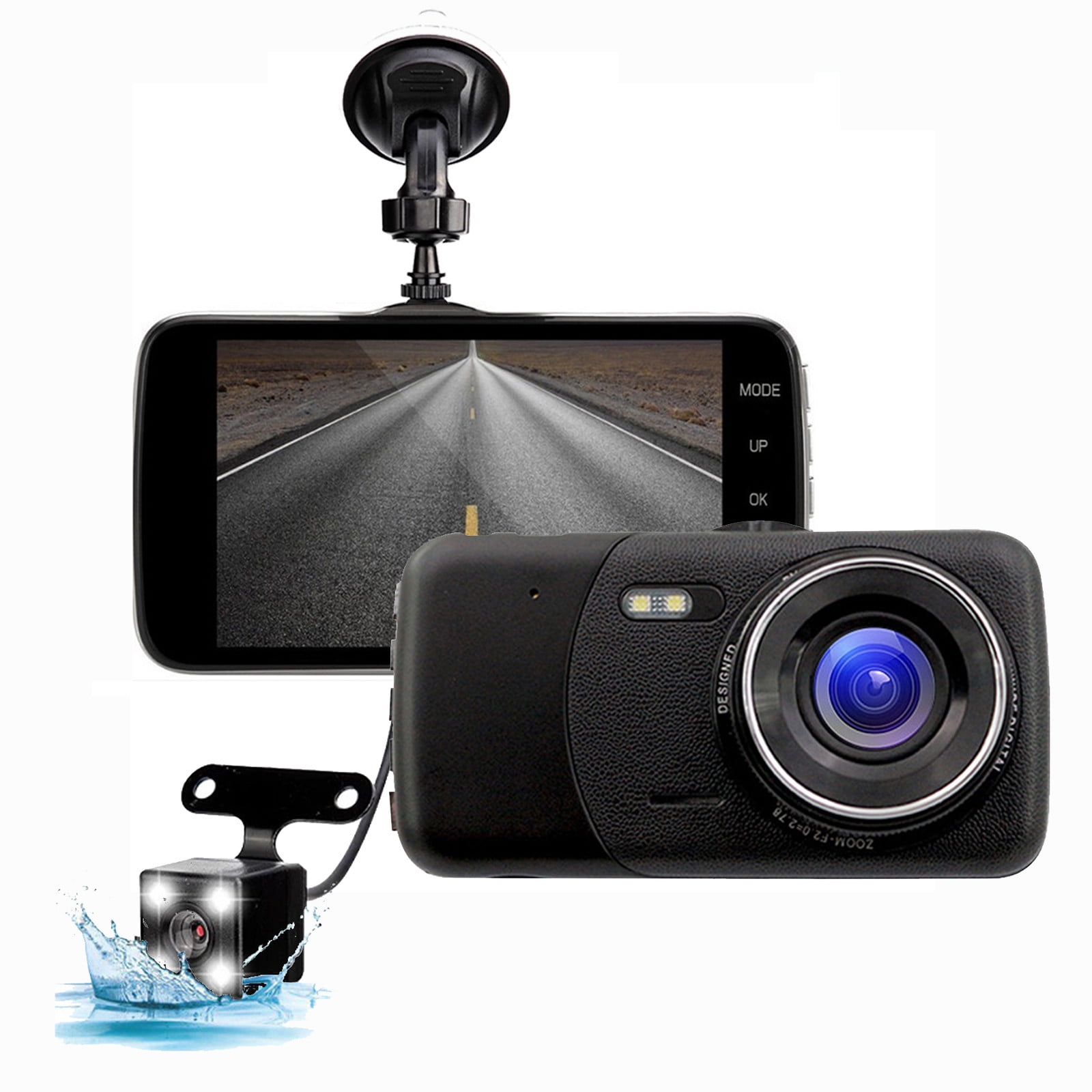Darzheoy Double Dash Cam Front and Rear View, 4" LCD Touch Screen FHD ...