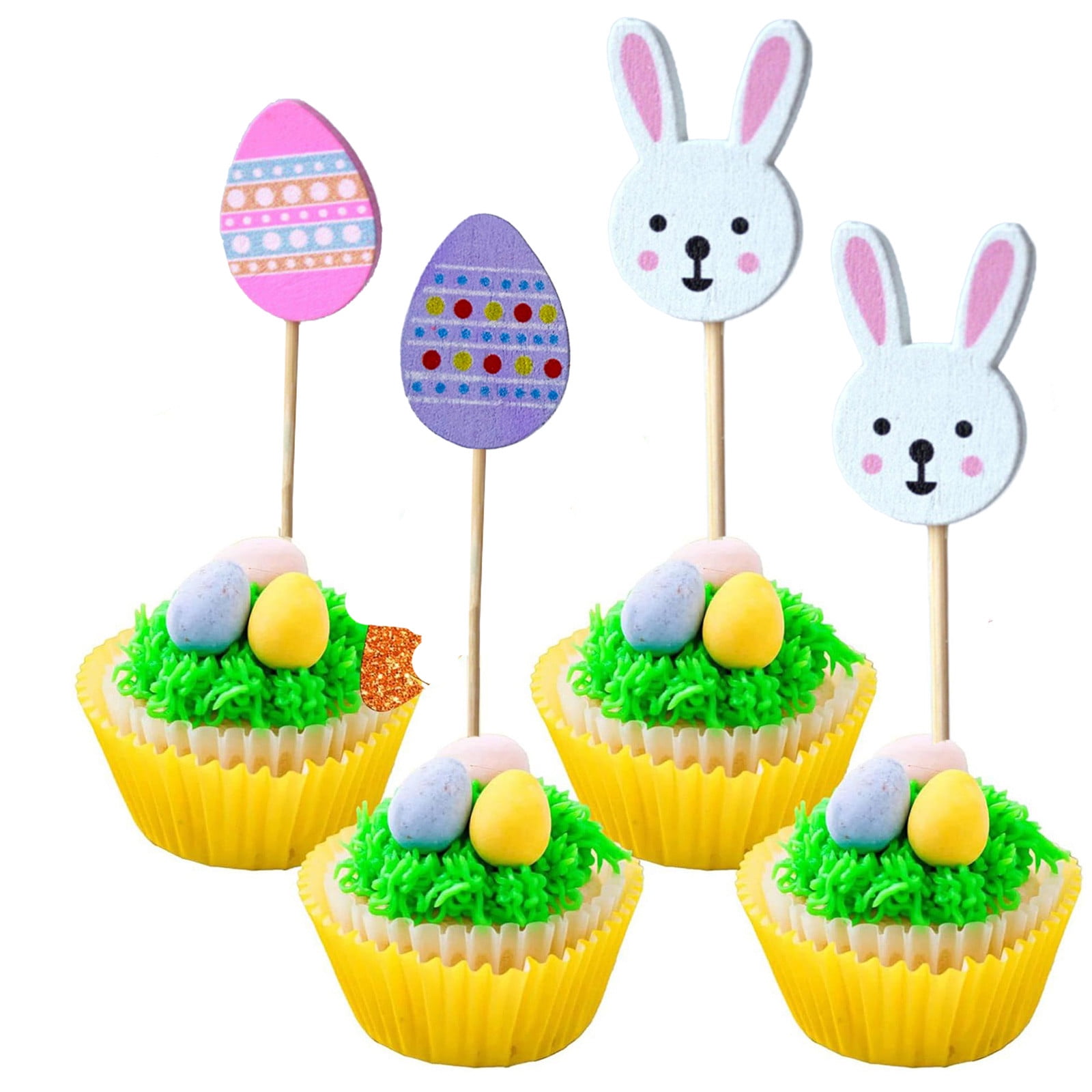 Darzheoy Easter Cupcake Topper Bunny Cupcake Toppers Easter Egg Cupcake ...