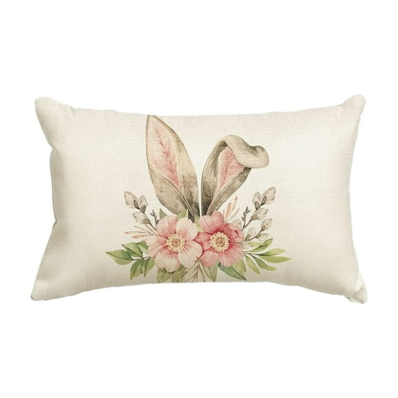 Sm:)e Bunny Tulip Easter Throw Pillow Cover, 12 x 20 Inch Gray Rabbit ...