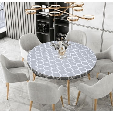decorUhome Fitted Vinyl Tablecloth Round 36"-44" Diameter, Waterproof ...