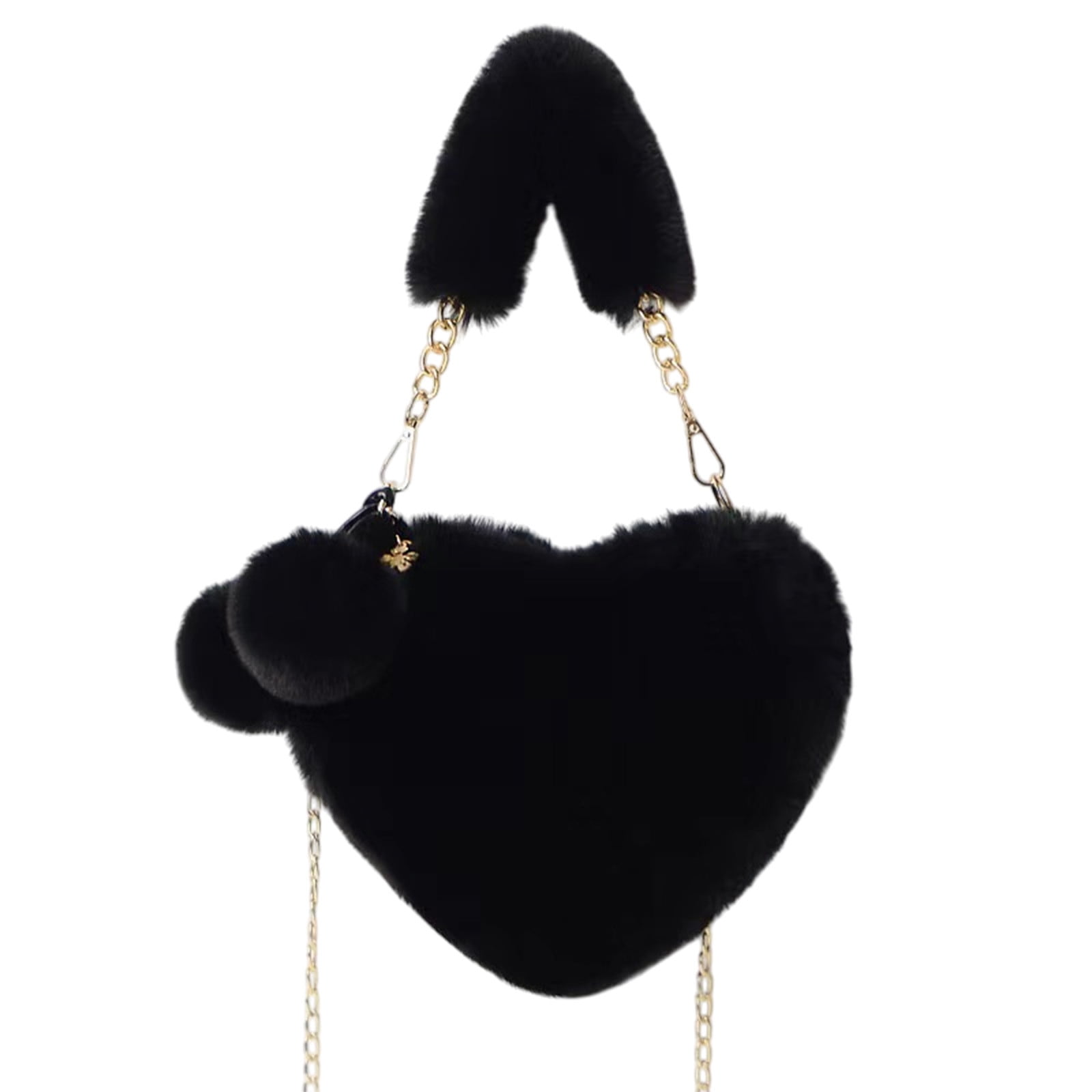 Darzheoy Furry Purse for Girls Heart Shaped Fluffy Faux Fur Handbag for ...