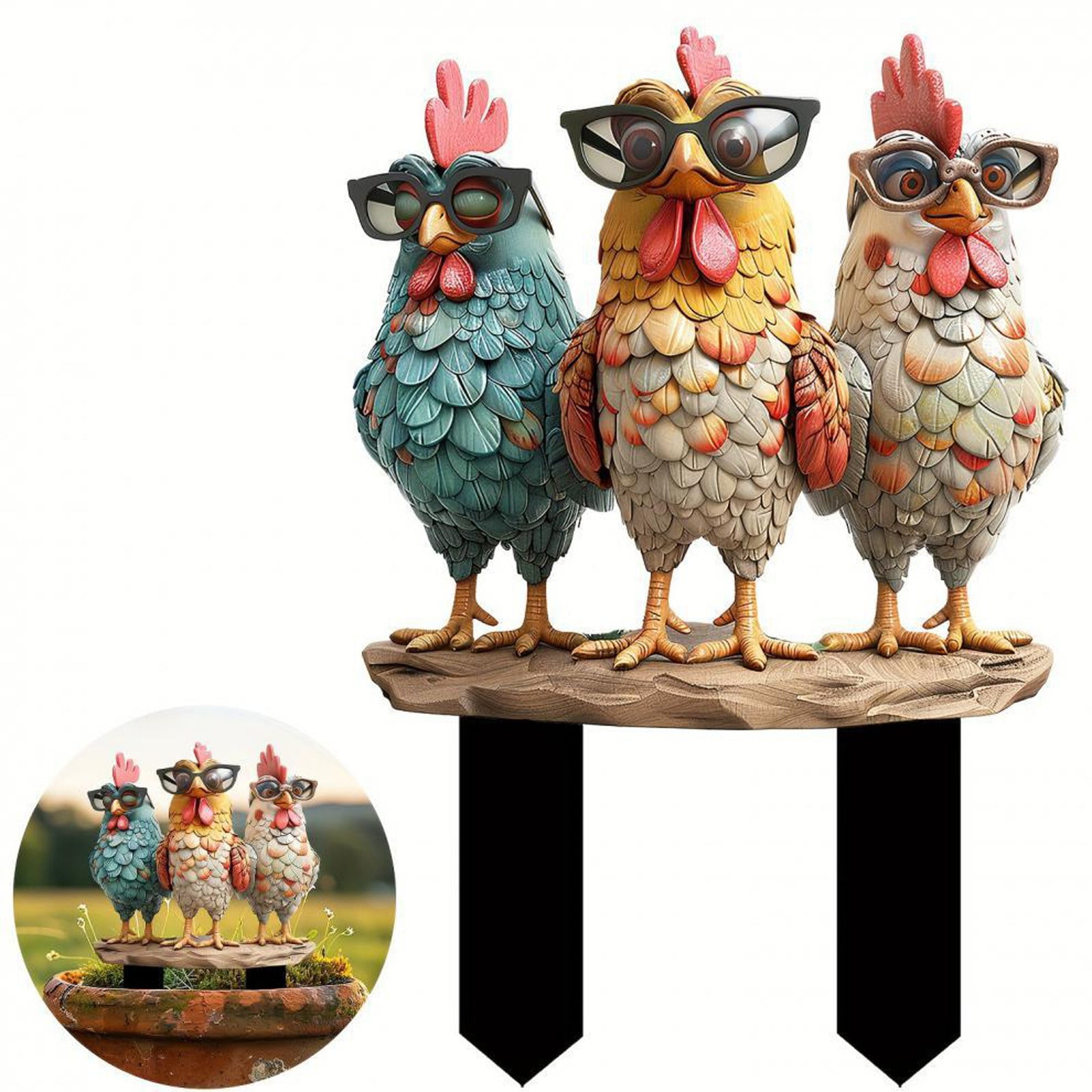 Darzheoy Garden Stakes Decorative, Chicken Yard Art Statues Garden ...
