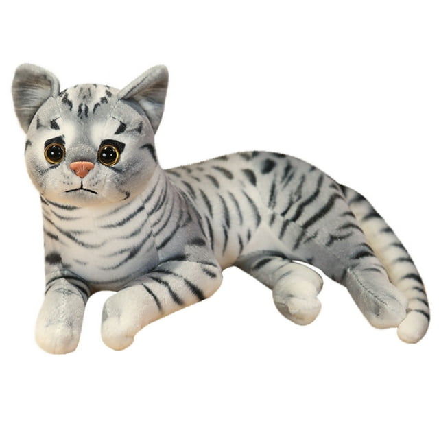 Elainilye Gray Cat Stuffed Animal, 12 Inch Cat Plush Toy, Cute Handmade Plush Realistic Cat ...