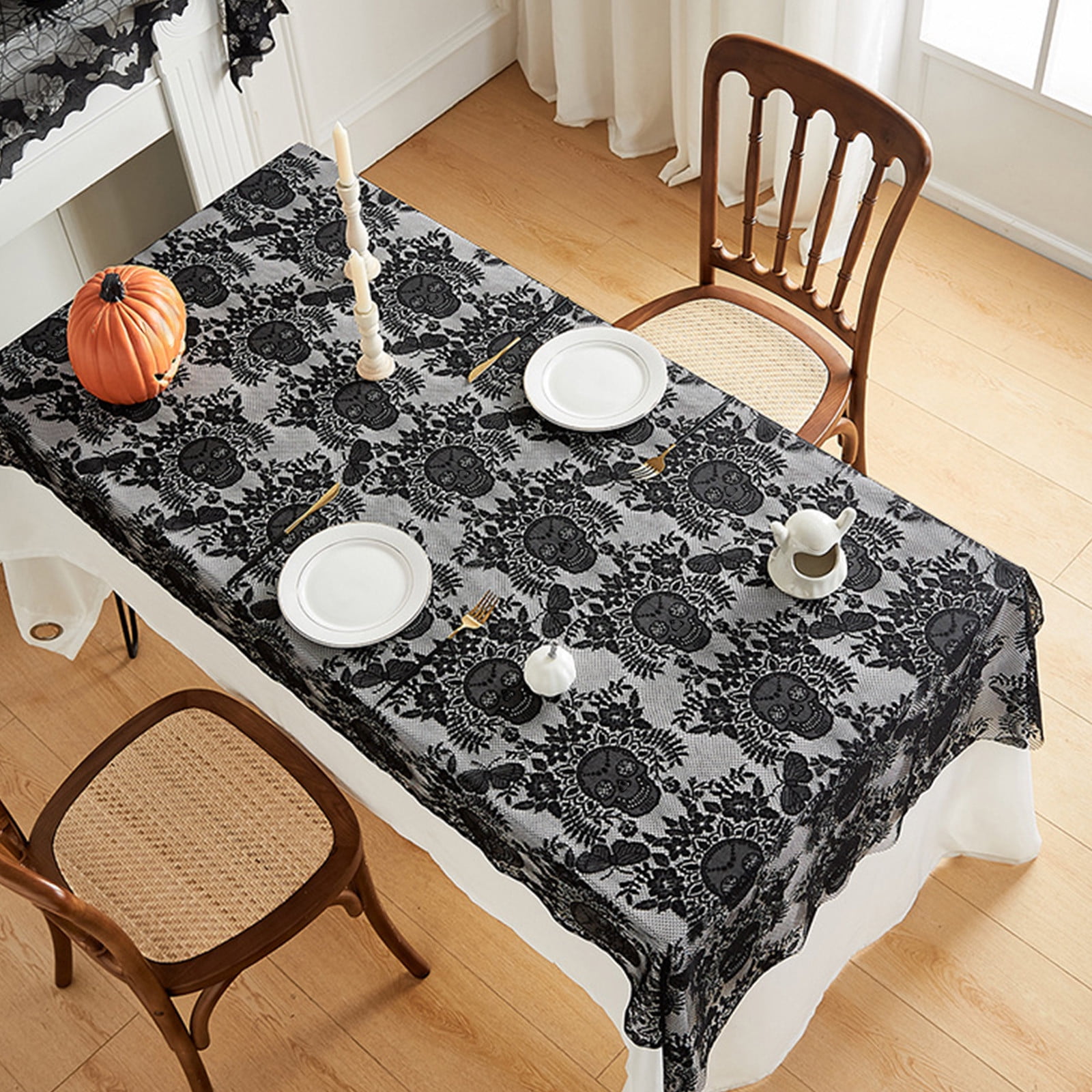 Darzheoy Halloween Skull Tablecloth Lace Ghost Party Decor Polyester ...