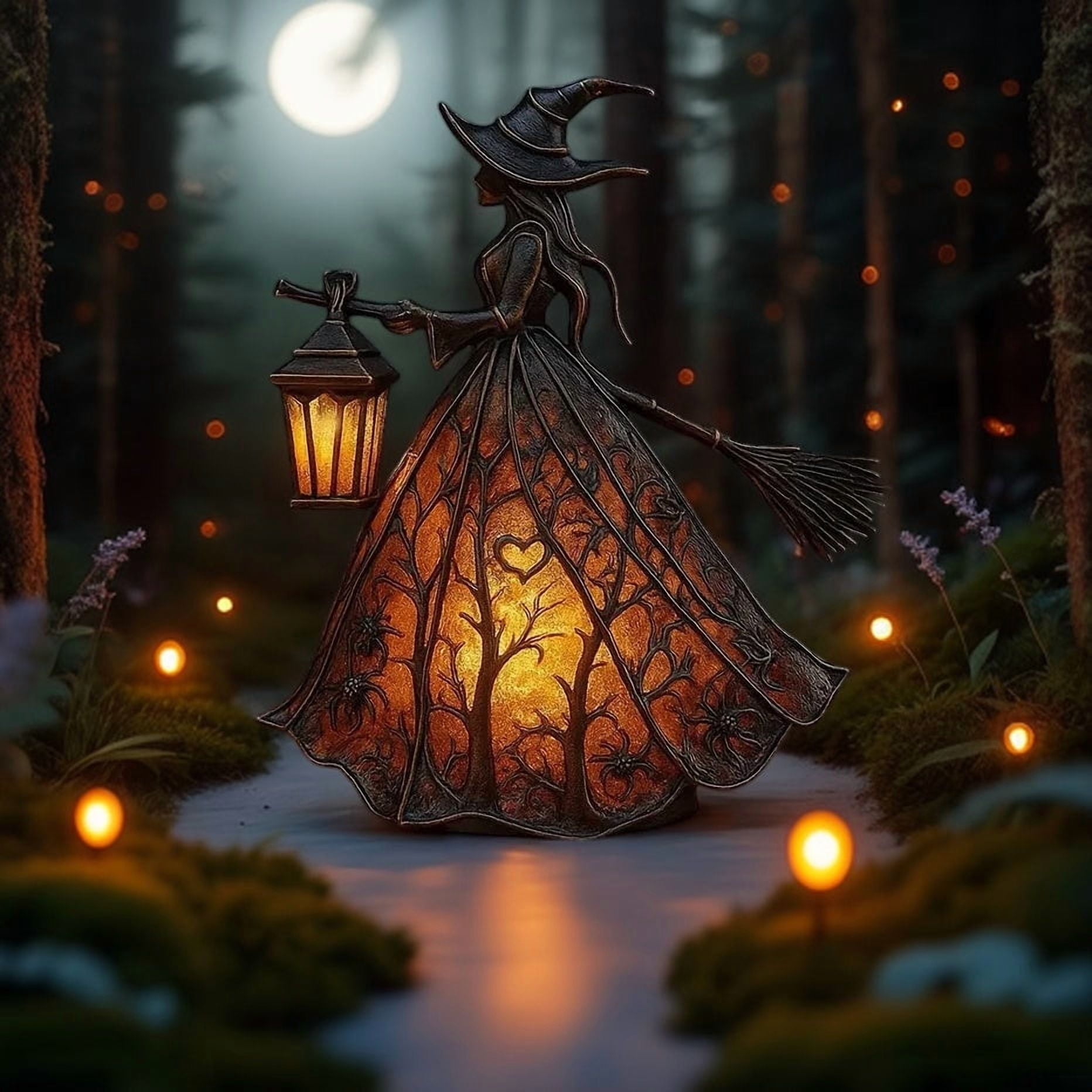 Darzheoy Halloween Witch Lamp, Gothic Spooky Witch Decor with Holding ...