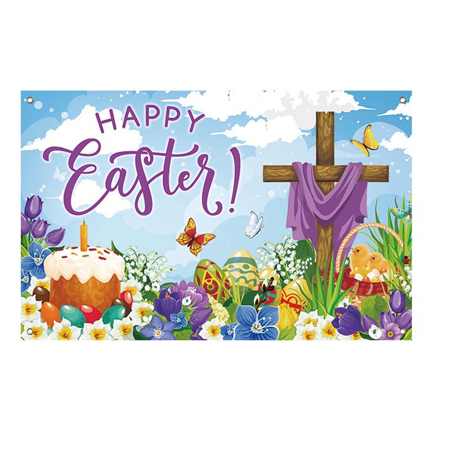 Darzheoy Happy Easter Banner Backdrop, 71" x 45" Easter Party Backdrop ...