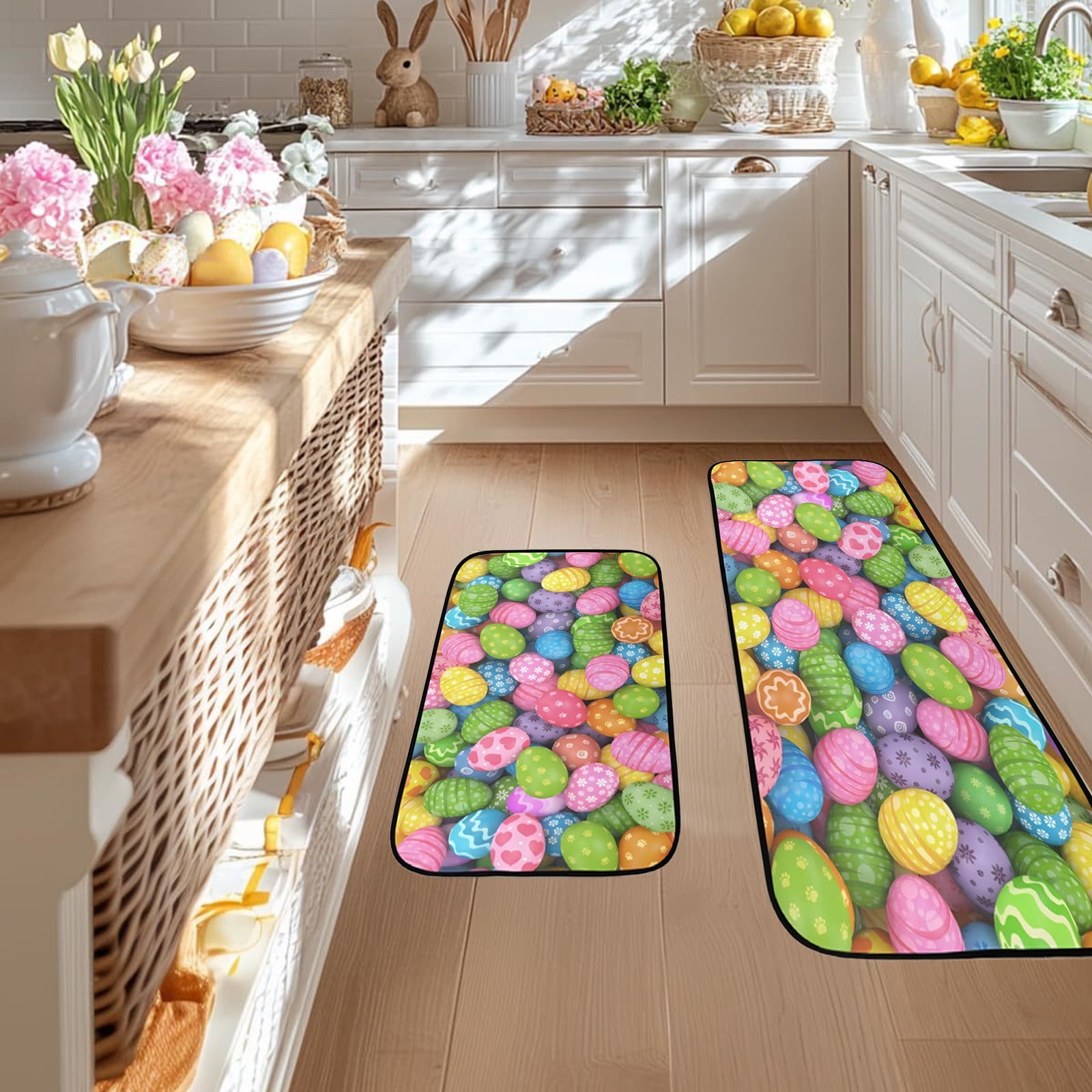 Darzheoy Happy Easter Bunny Kitchen Rugs Set 2 Pieces Non Slip Kitchen ...