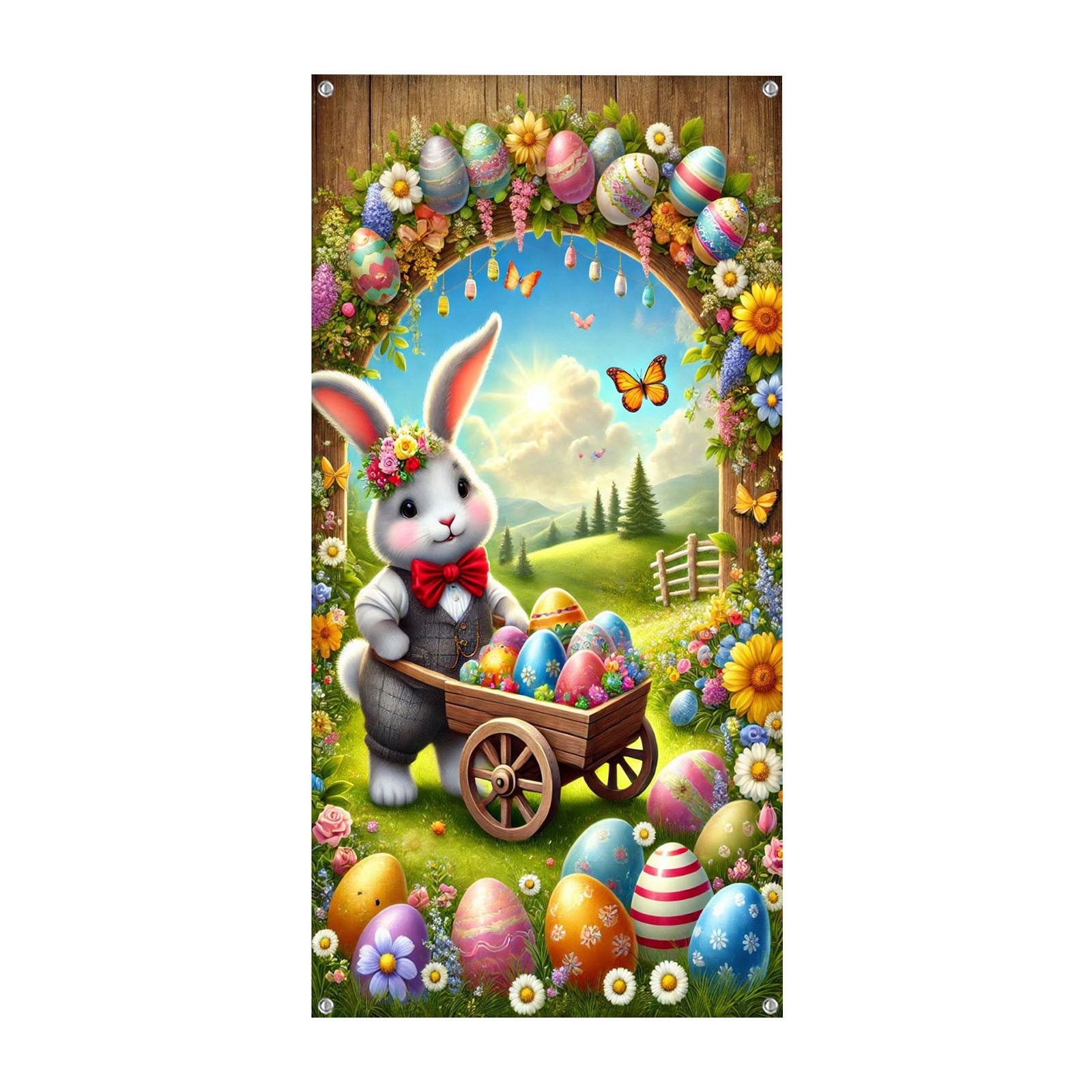 Darzheoy Happy Easter Door Cover Bunny Banner Large Fabric Colorful ...