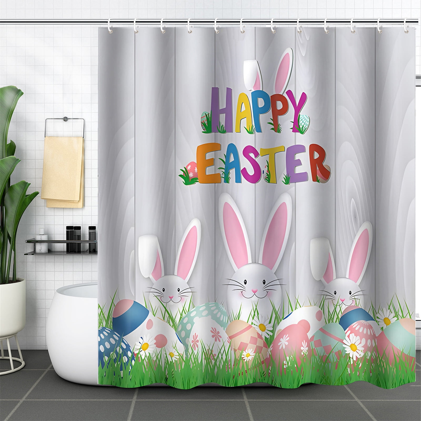 Darzheoy Happy Easter Shower Curtain, Easter Bunny Shower Curtains for ...