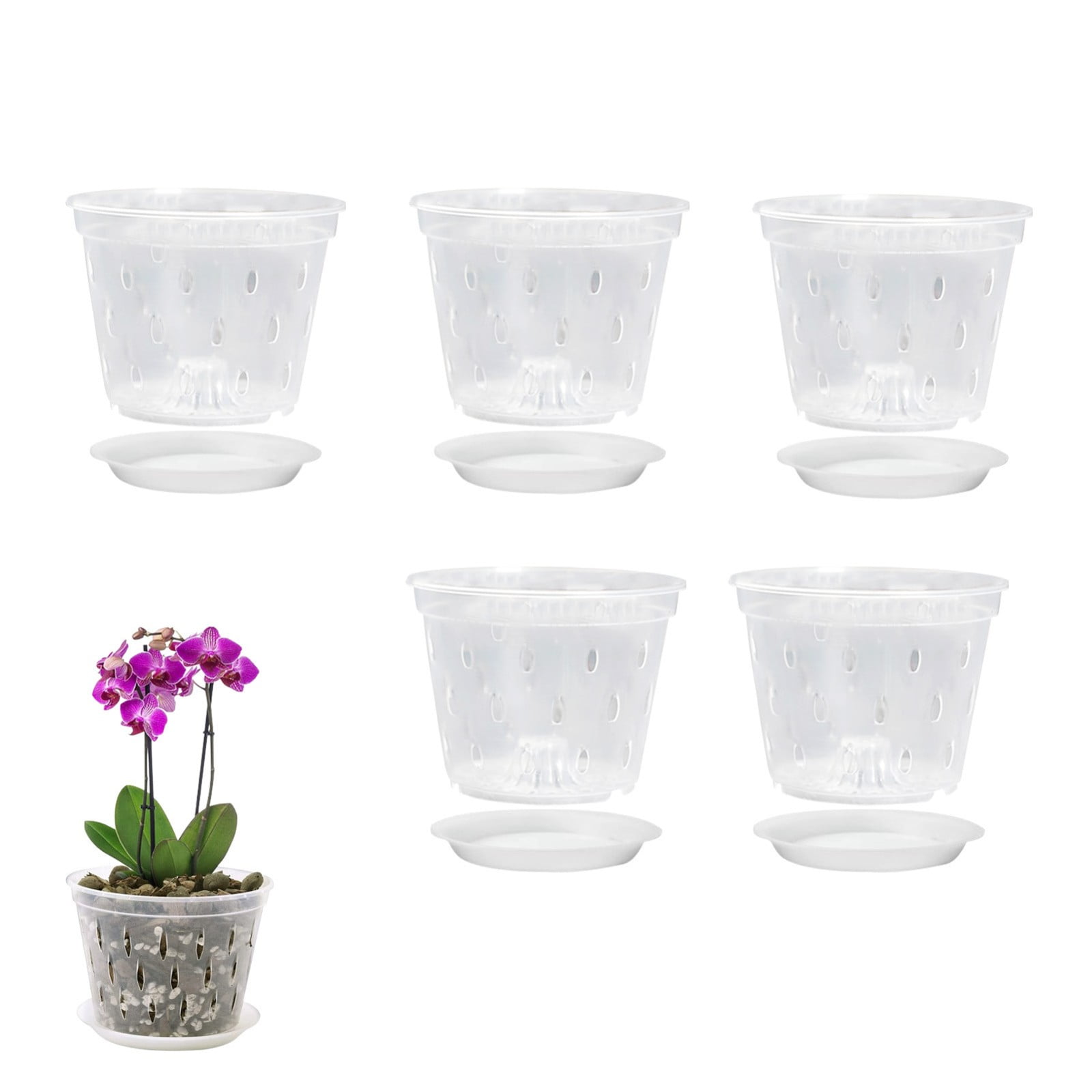 Darzheoy Orchid Pots with Saucer for Repotting, 5 Pack 5.5 Inch Orchid ...