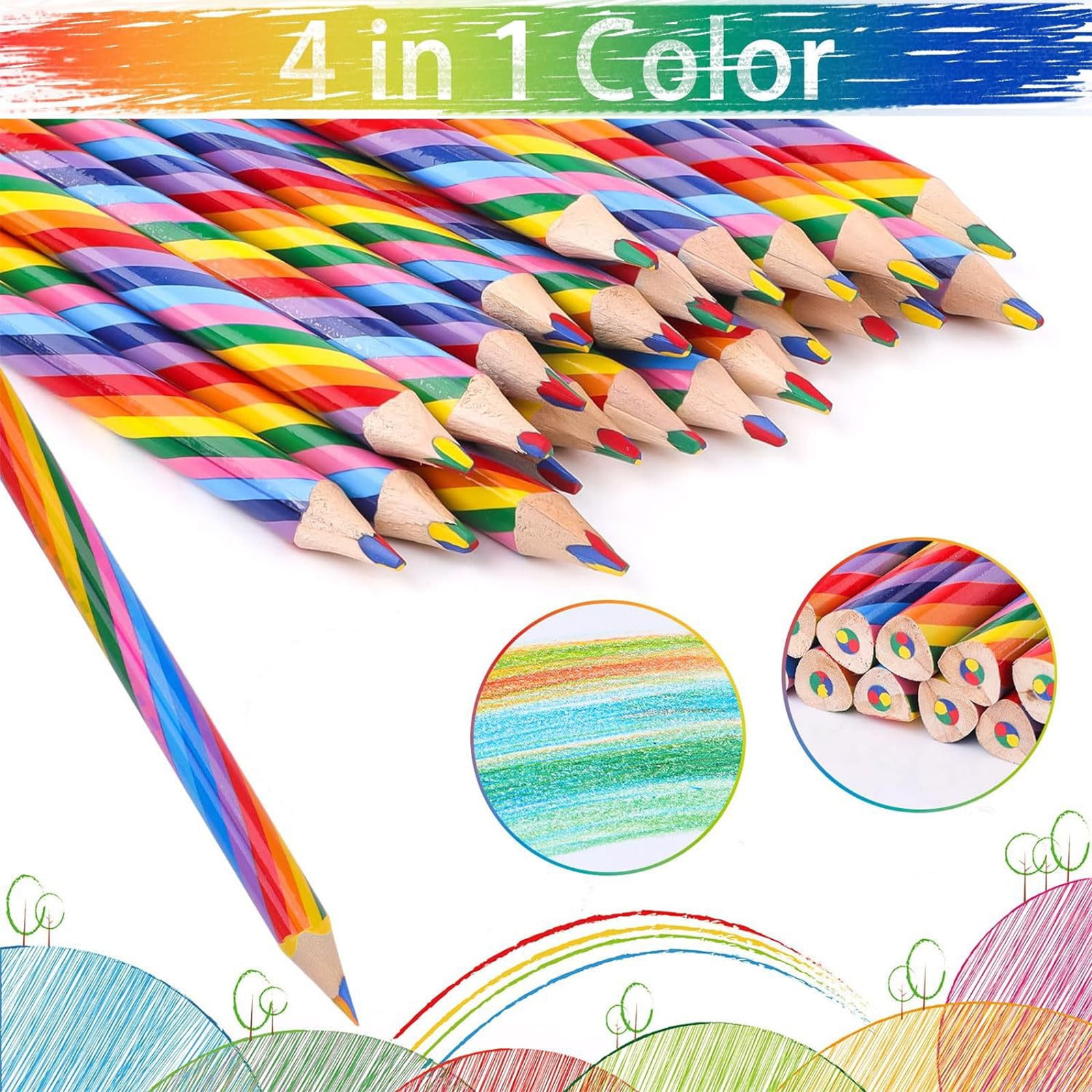 Darzheoy Rainbow Pencils, 4 in 1 Rainbow Colored Pencil, Multi Colored ...
