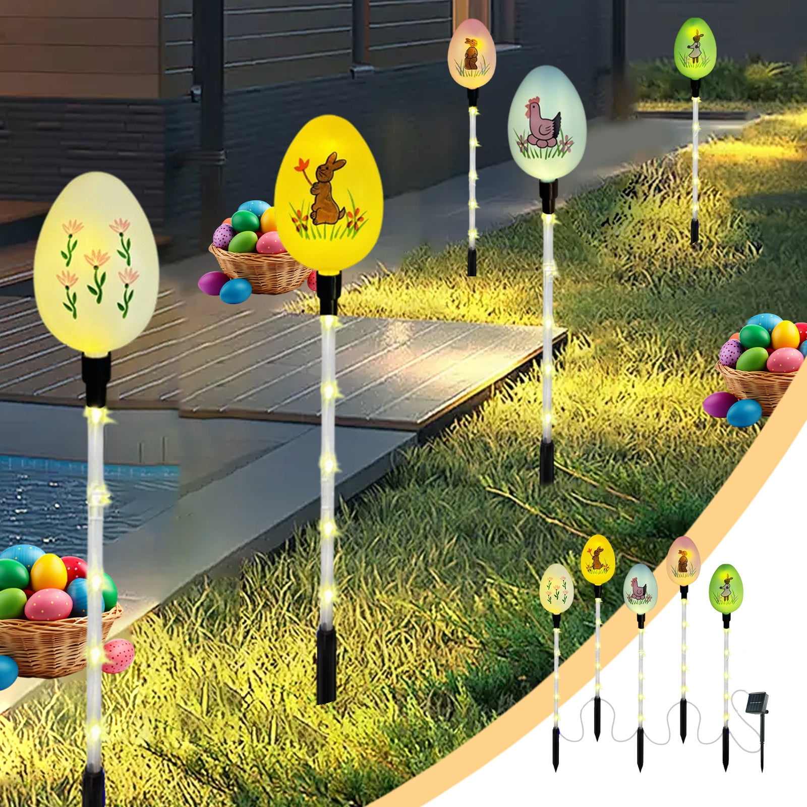 Darzheoy Solar Easter Eggs Stake Lights for Easter Decorations, Outdoor ...