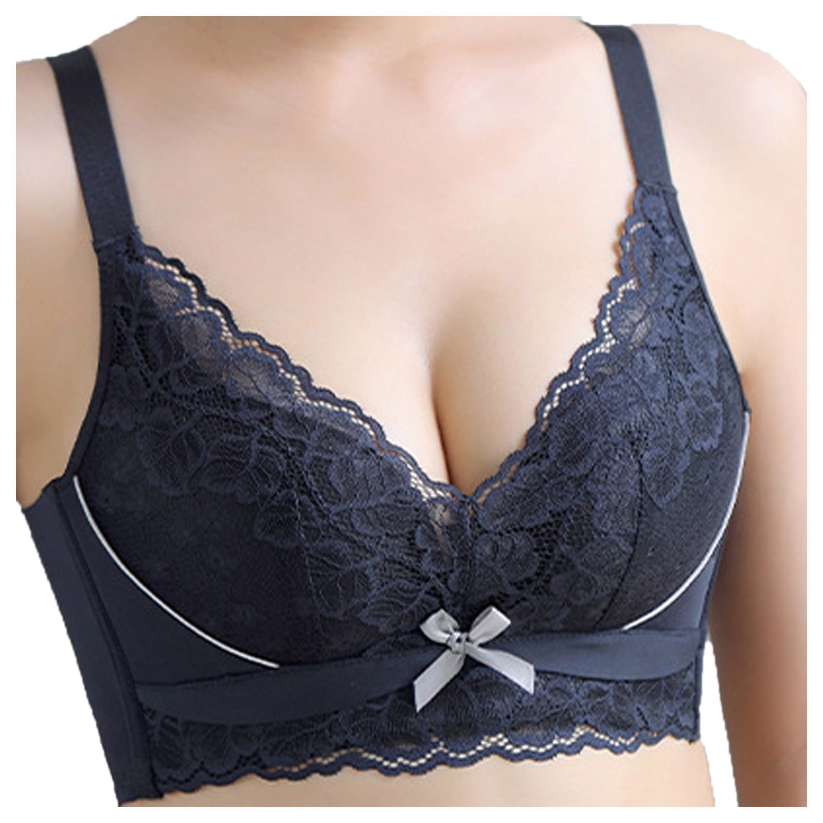 Darzheoy Thin Lace Bow Sexy Full Cup Gathered Breasts No Sponge Large Size Bra Daily Bra Sports ...