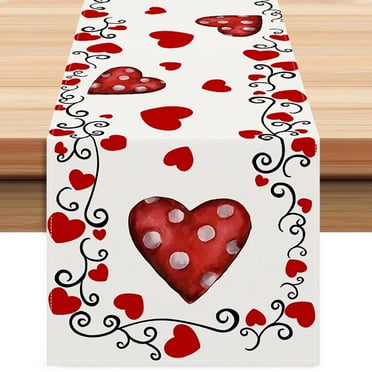 Eucalyptus Hearts Valentine's Day Table Runner, Holiday Kitchen Dining ...