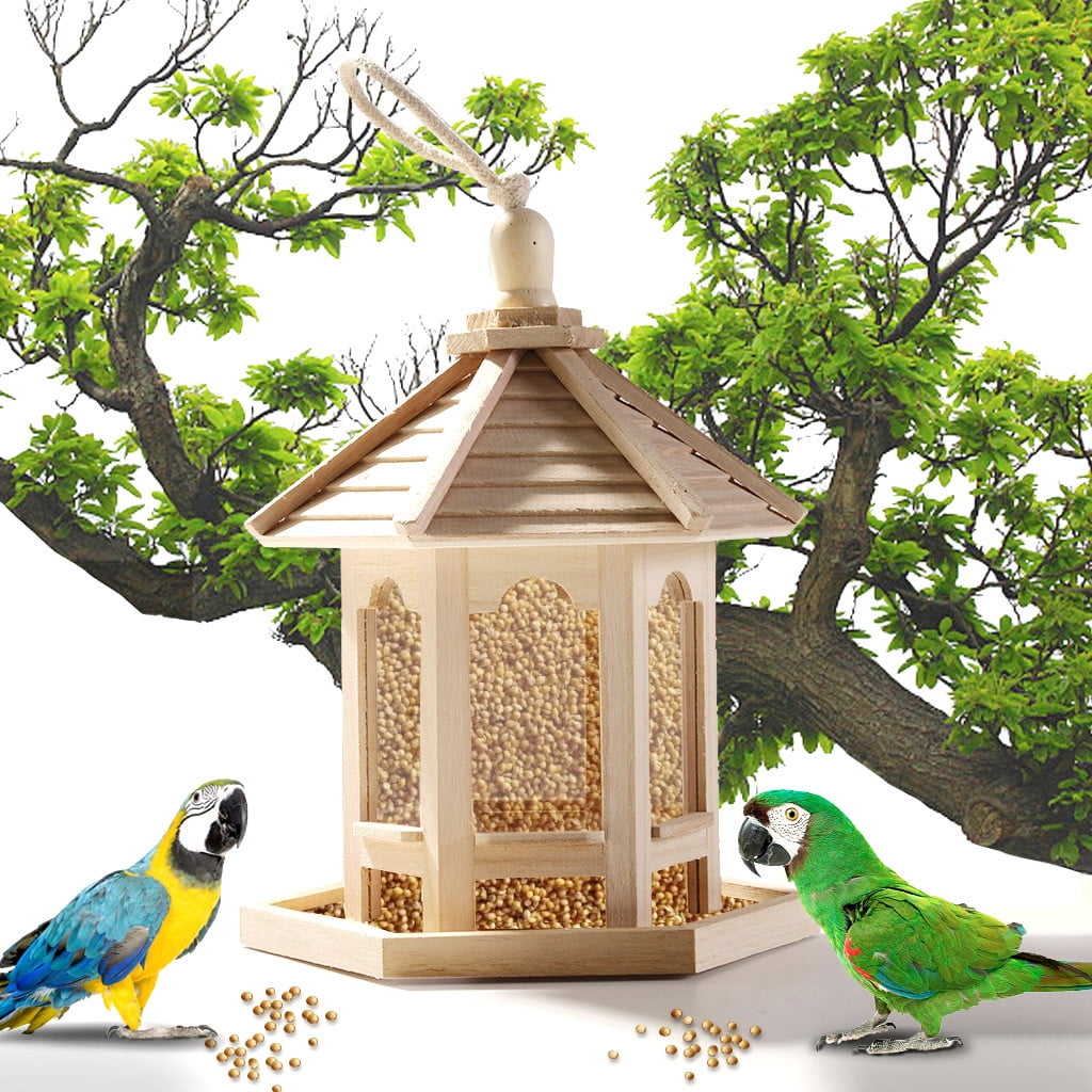 Darzheoy Wild Bird Feeders, Wooden Bird Feeder Hanging for Garden Yard ...