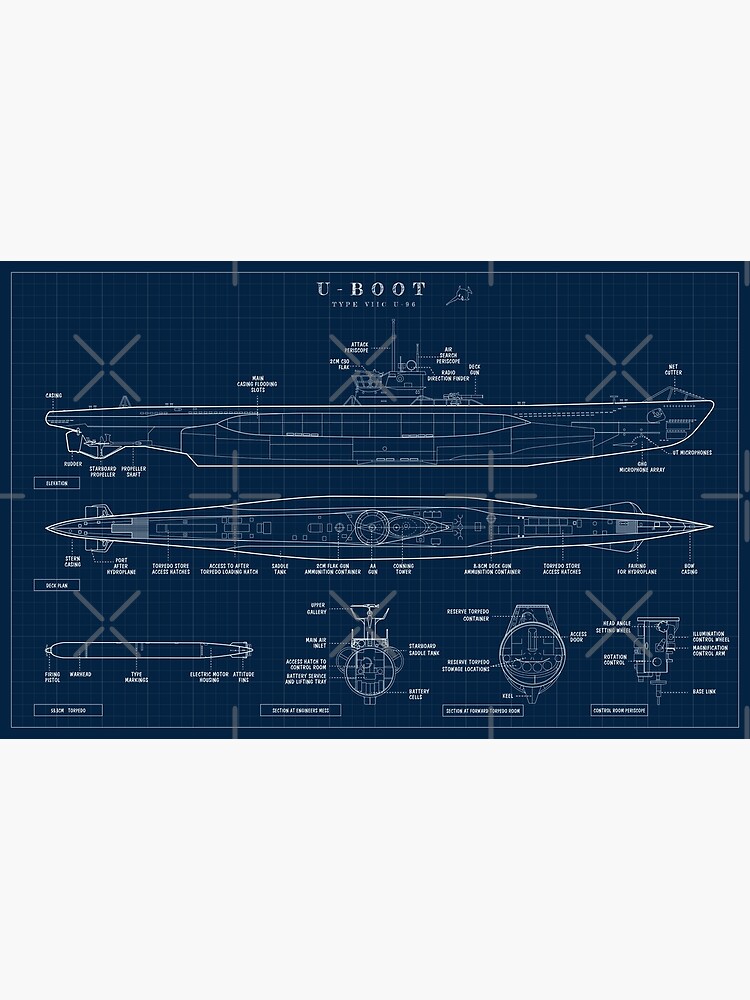 Das Boot: U-Boot Type VIIC (U-96) Navy Blueprint Version Poster Framed ...