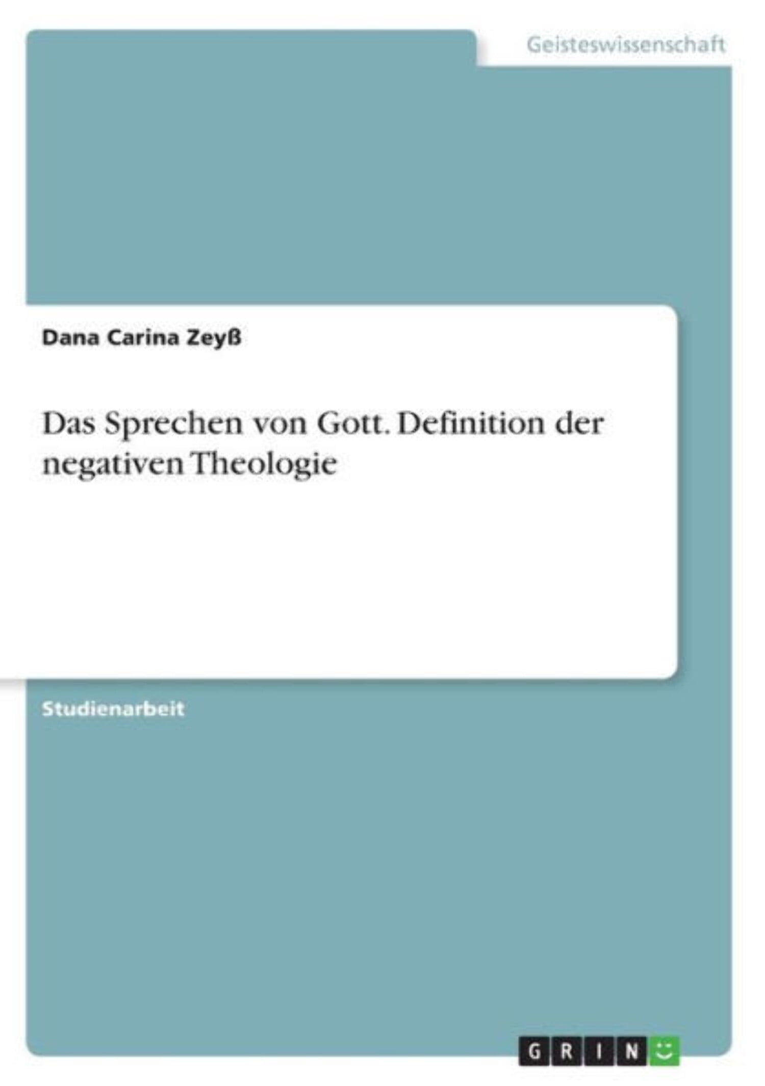Das Sprechen Von Gott. Definition Der Negativen Theologie (German ...
