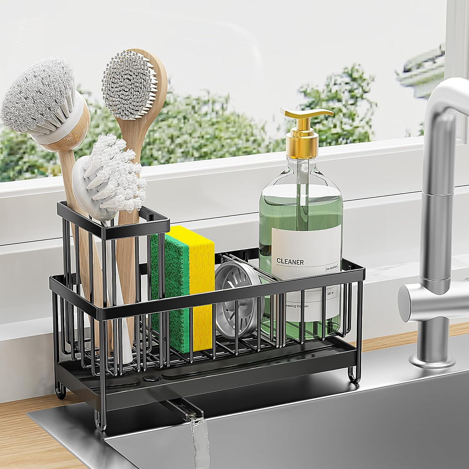 Kitchen Sponge Holder for Sink, Sink Organizer Caddy Brush Soap Drainer ...