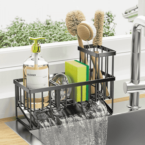 Cisily Black Sponge Holder Sink Caddy Organizer with Brush Holder ...