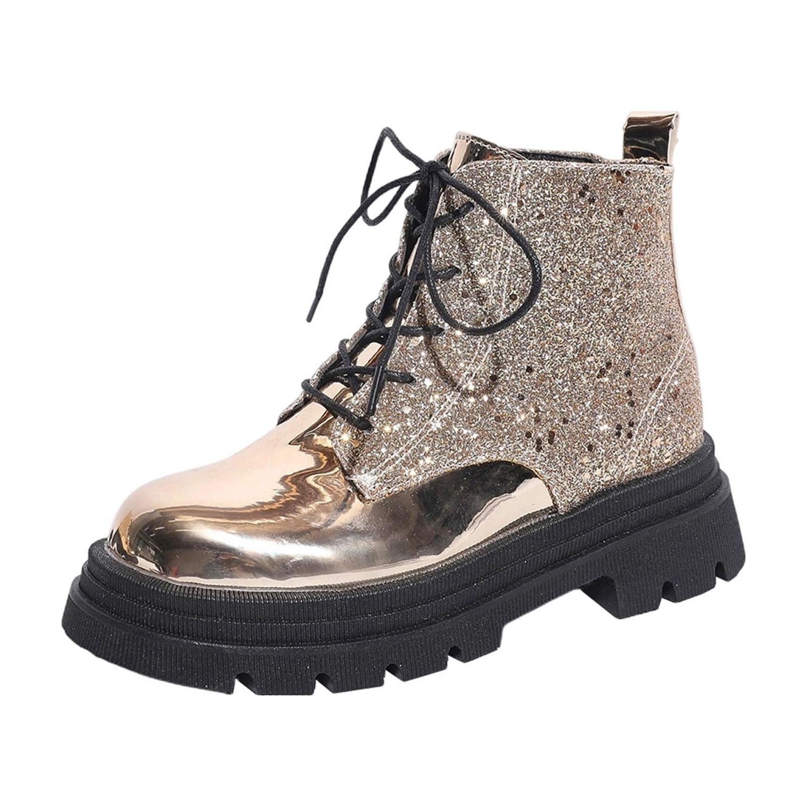 Dasayo Ankle Booties for Women Chunky Gold Motorcycle Low Heel Riding ...