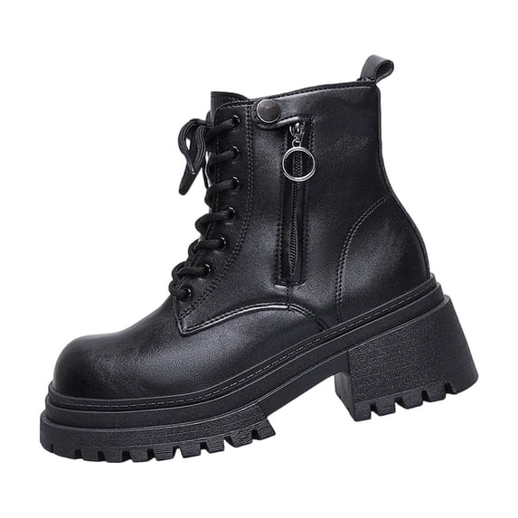 Dasayo Ankle Booties for Women Hiking Black Chunky Motorcycle Side Zip ...